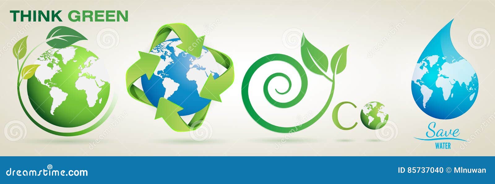 Denk Groen, Kringloop, Eco, Sparen Water Vectorlogo Set Vector ...