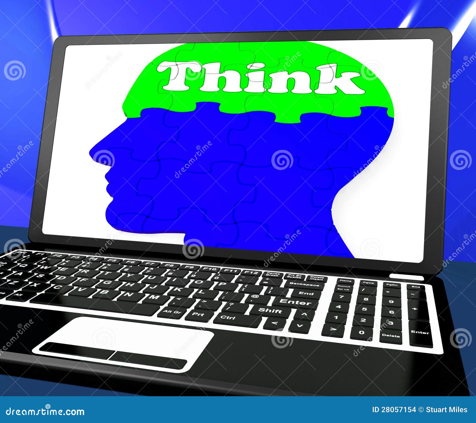 Denk Op Brain on Laptop Shows Solving-Online Problemen Stock ...