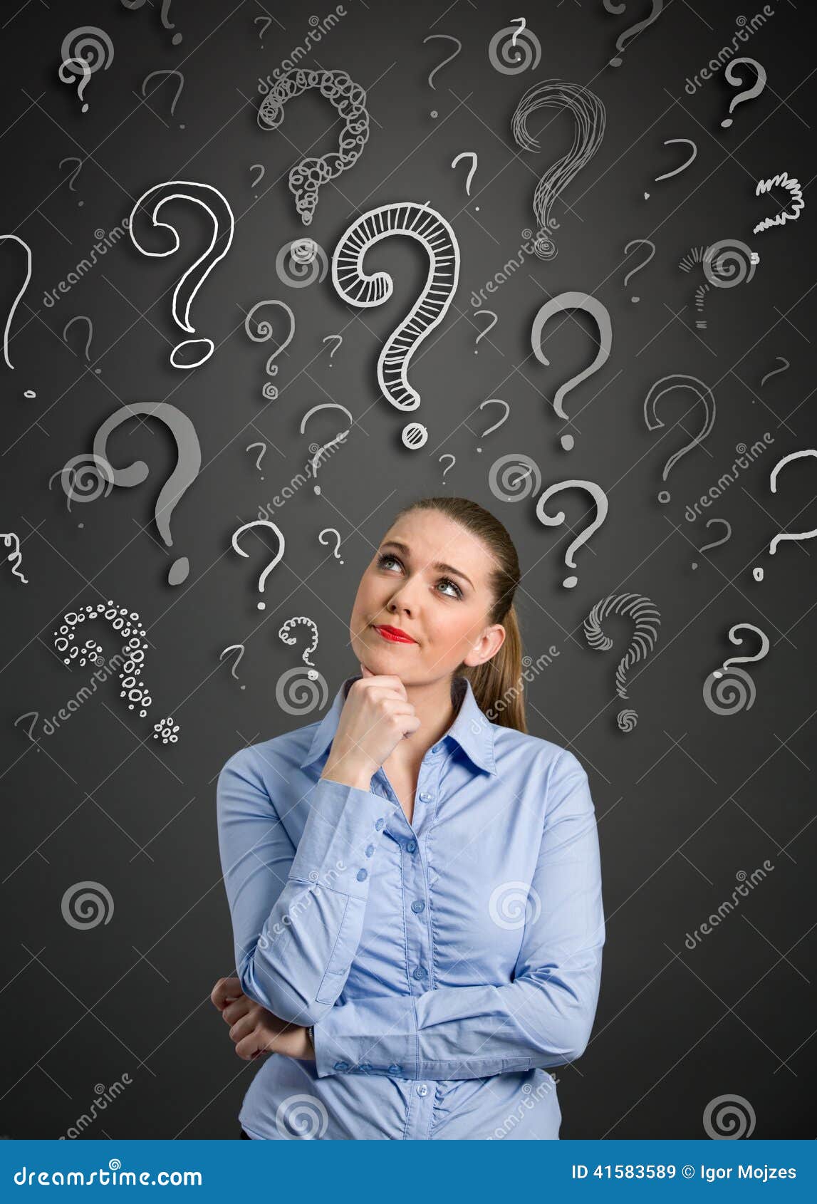 Denkende Frauen Mit Fragezeichen Stockbild - Bild von zweifel ...