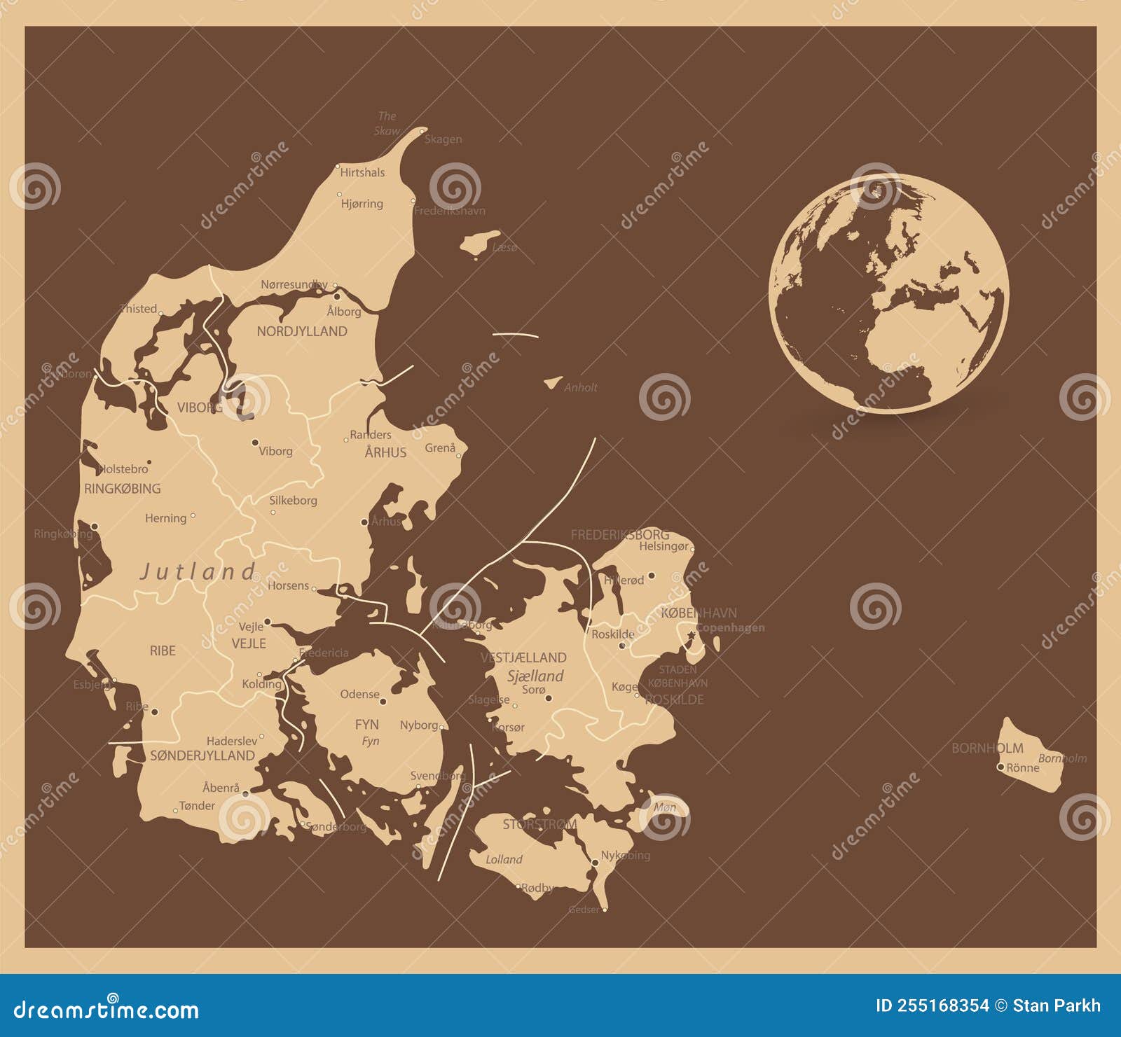 Denmark Antique Map stock vector. Illustration of europe - 255168354