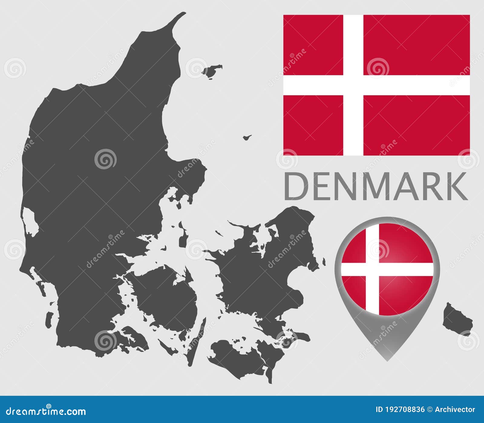 Flag, Map Pointer and Blank Map of Denmark Stock Vector - Illustration ...