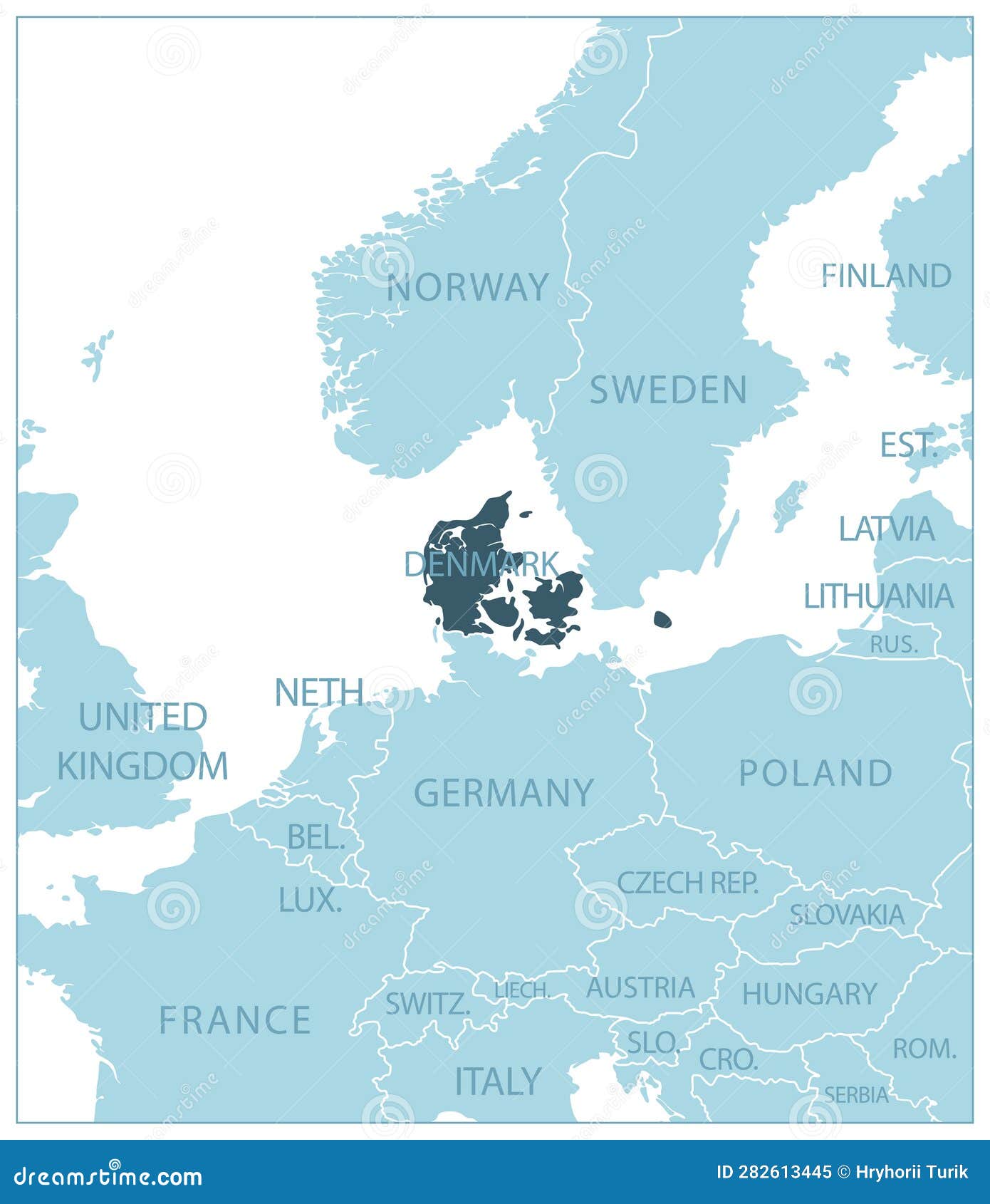 Denmark Blue Map On Transparent Background Cartoon Vector ...