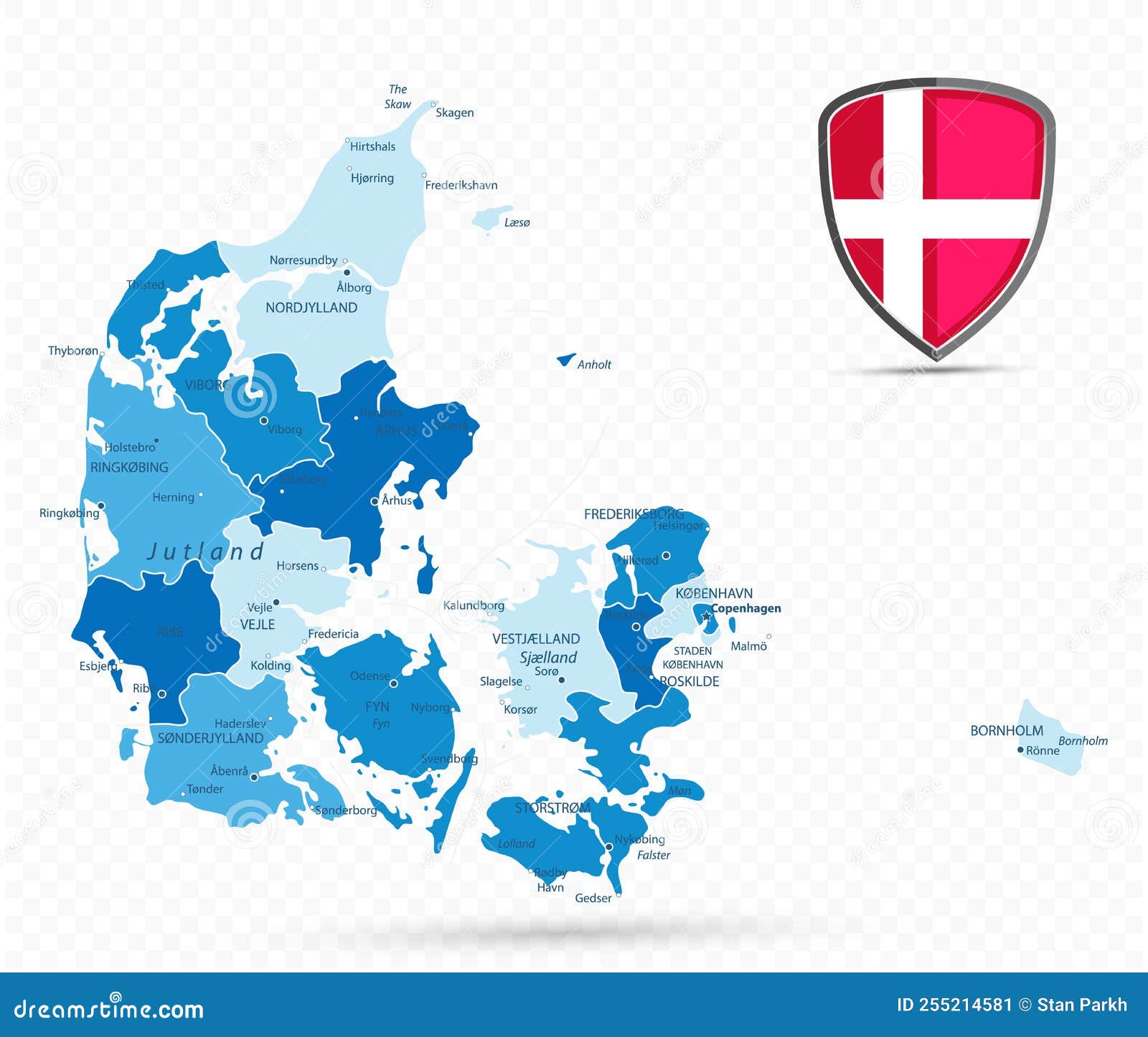 Denmark Blue Map on Transparent Background Stock Vector - Illustration ...