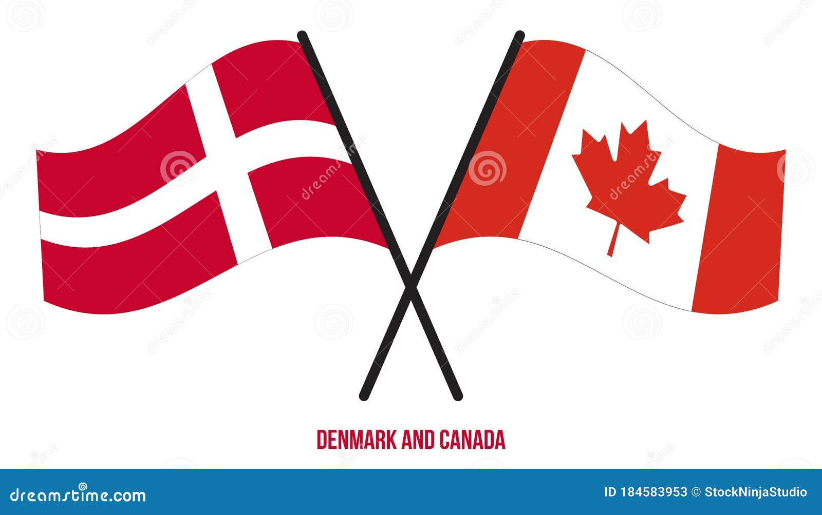 Denmark and Canada Flags Crossed and Waving Flat Style. Official ...
