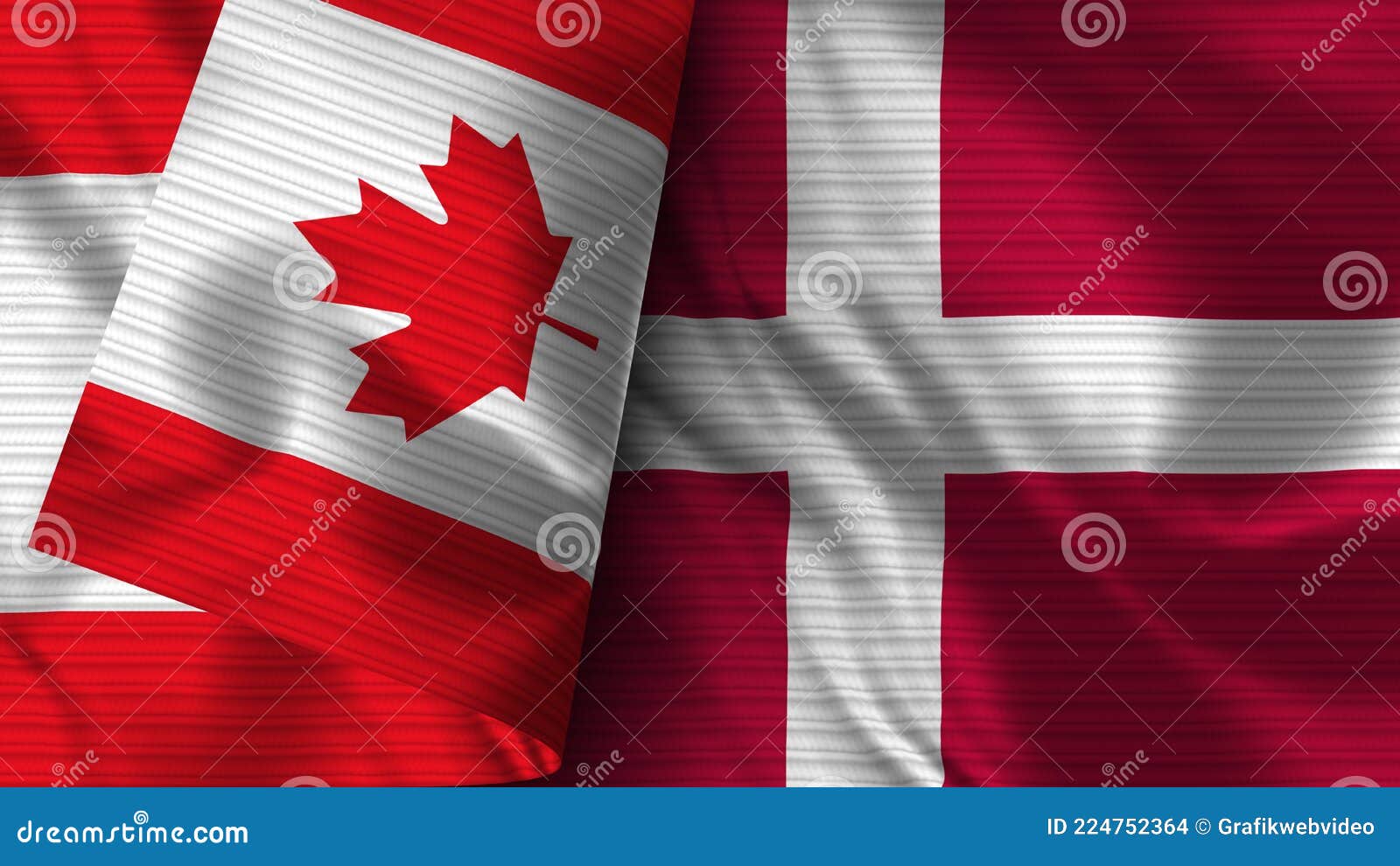 Denmark and Canada Realistic Flag â€“ Fabric Texture Illustration Stock ...