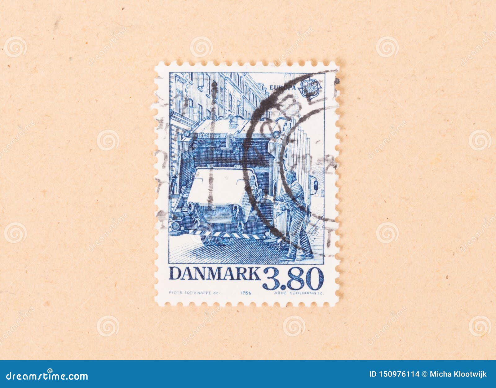 A Stamp Printed in Denmark Shows a Trash Service Dumpster, Circa 1980 ...