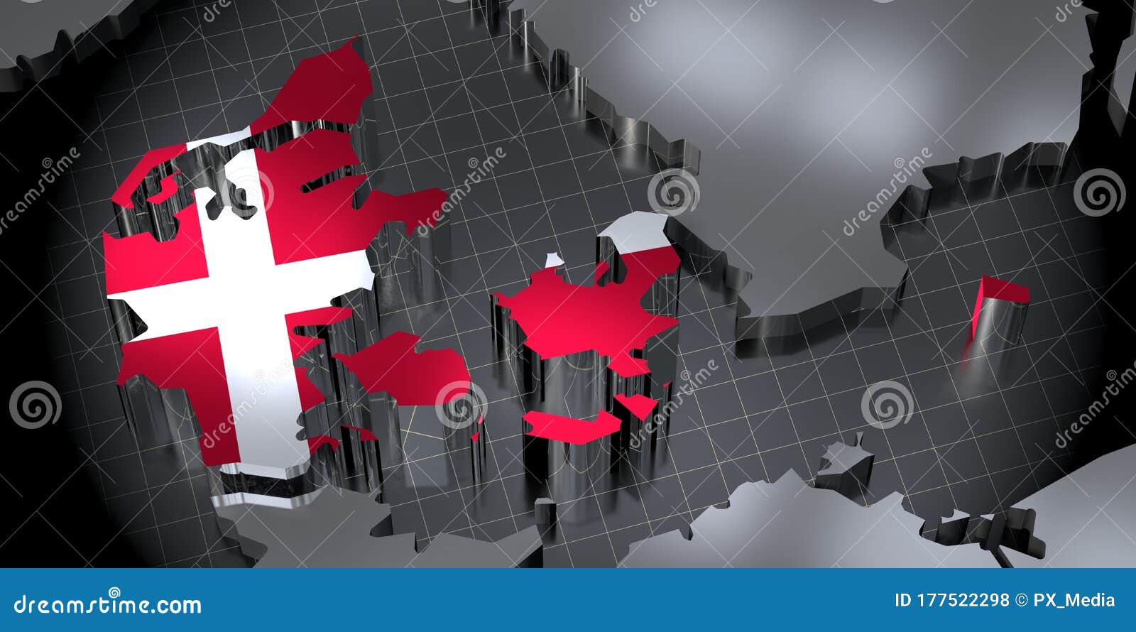 Denmark - Country Borders and Flag Stock Illustration - Illustration of ...