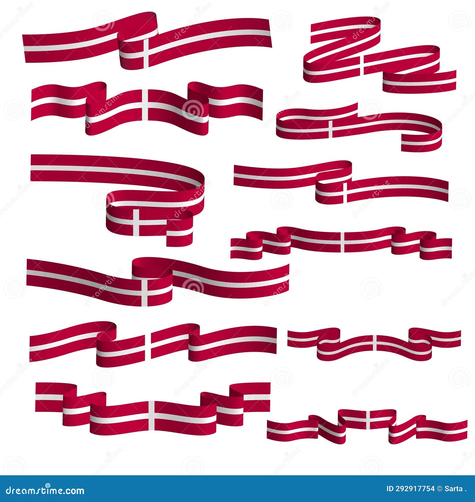 Denmark Country Flag Ribbon Vector Set Stock Vector - Illustration of ...