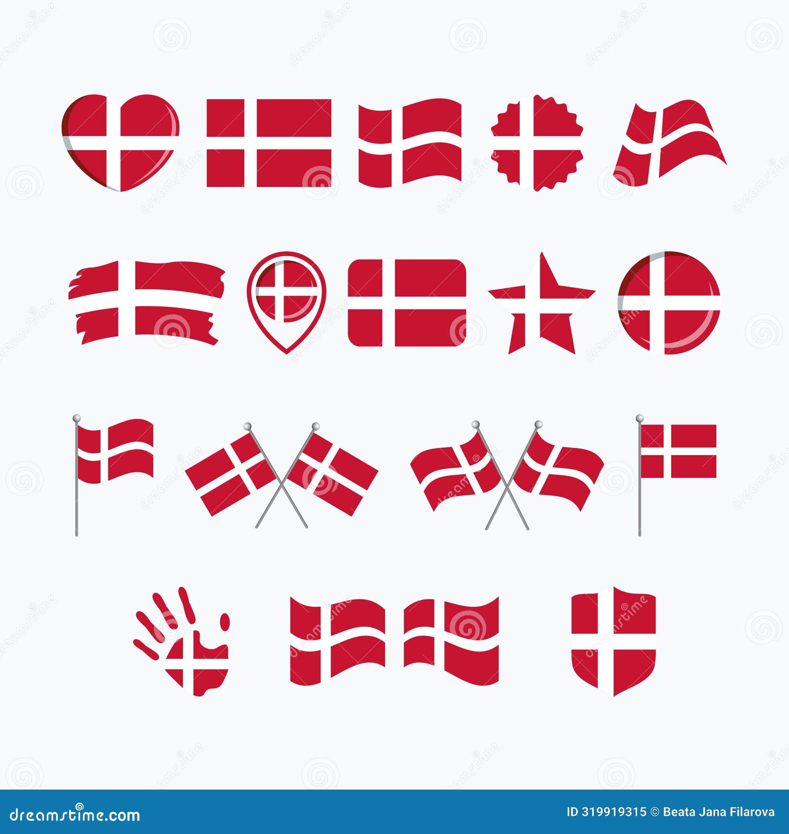 Flag of Denmark Icon Set Vector Isolated on a Gray Background Stock ...