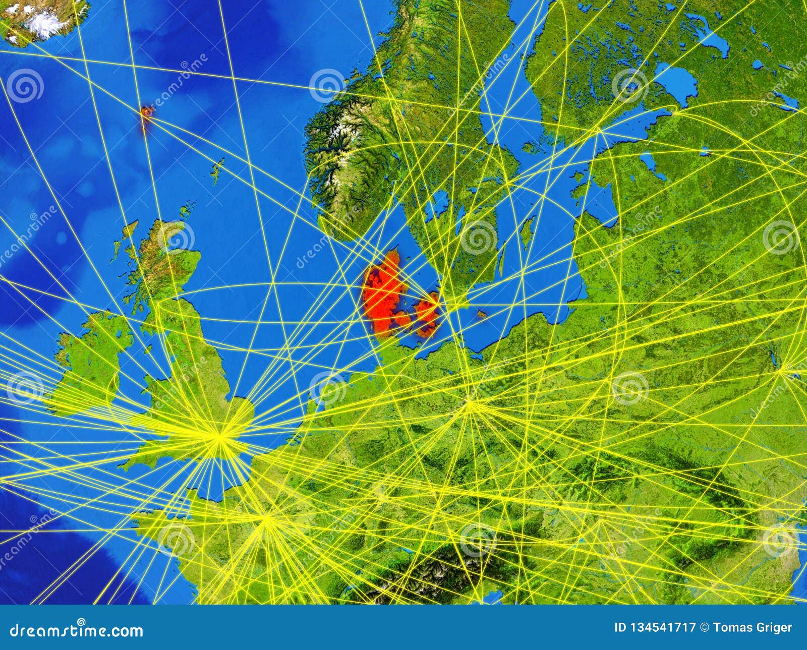 Denmark on Earth with Network Stock Image - Image of world, technology ...