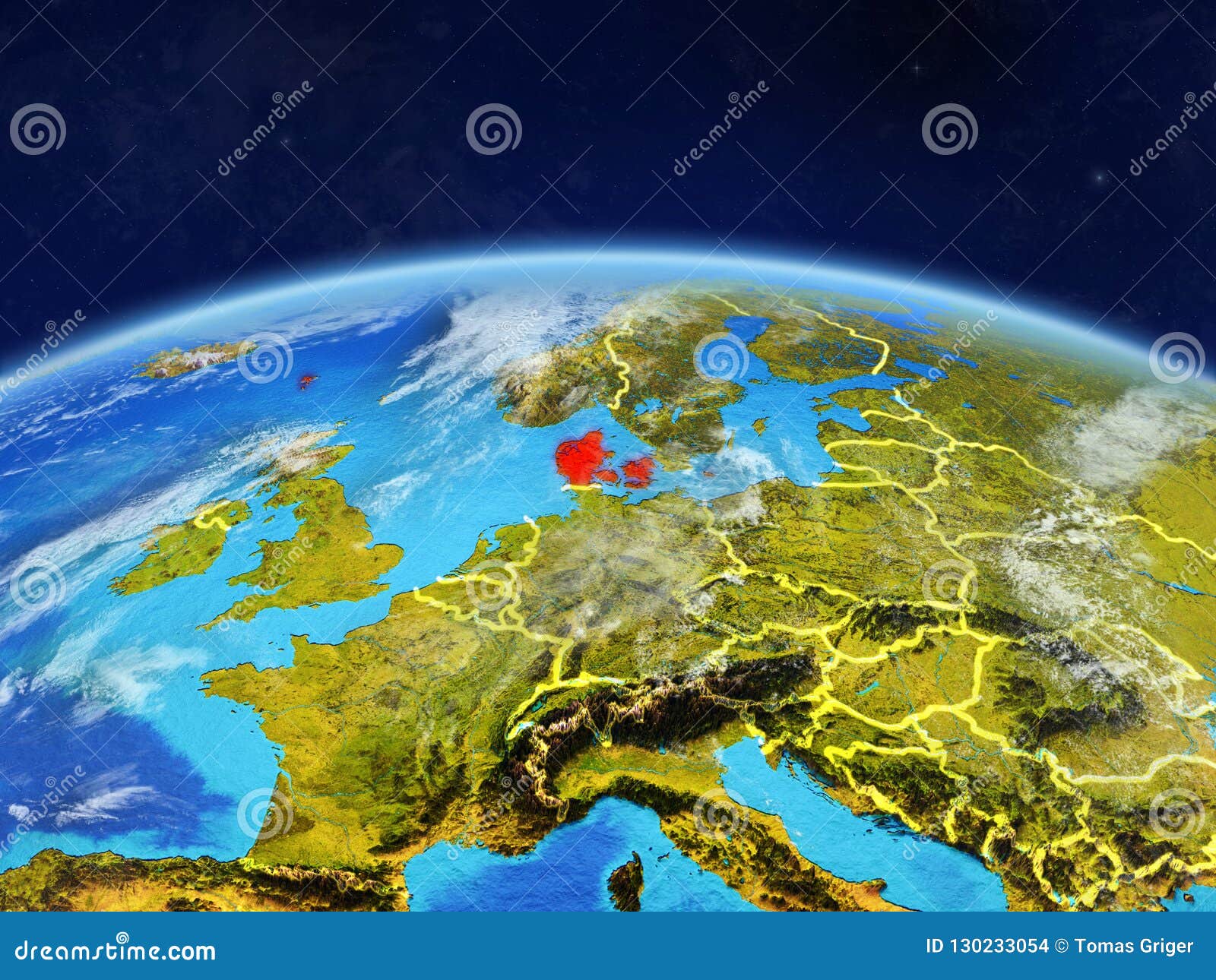Denmark on Earth from Space Stock Photo - Image of borders, world ...
