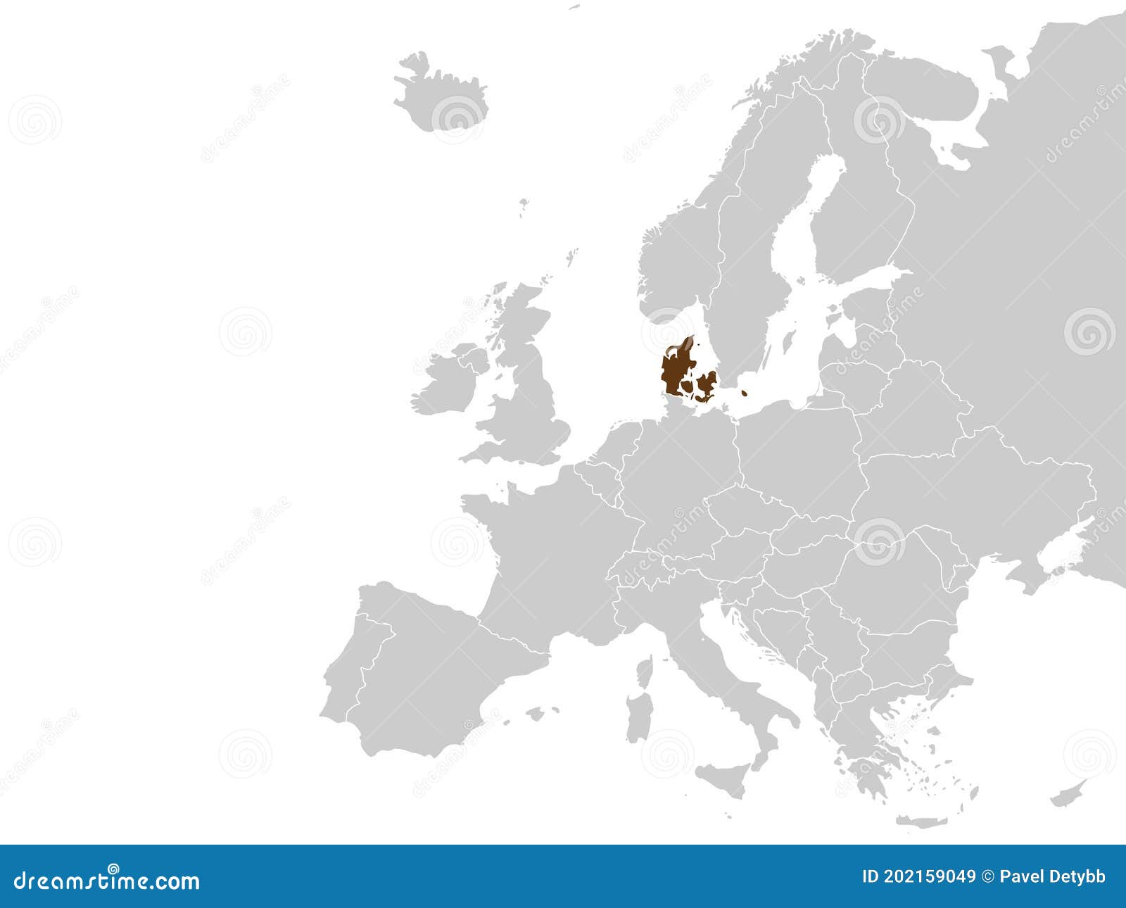 Denmark on Europe Map Vector. Vector Illustration Stock Illustration ...