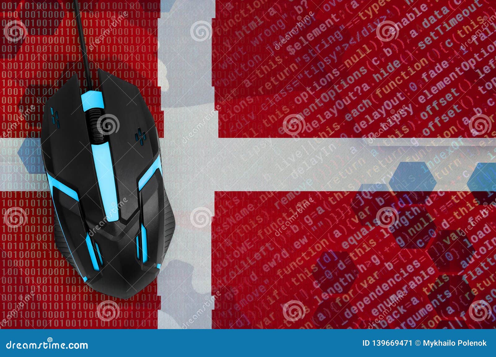 Denmark Flag and Computer Mouse. Digital Threat, Illegal Actions on the ...