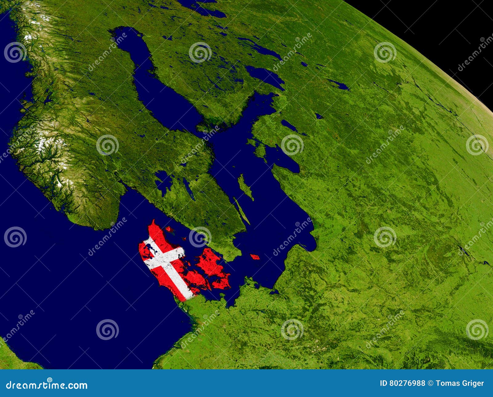 Denmark with flag on Earth stock illustration. Illustration of borders ...