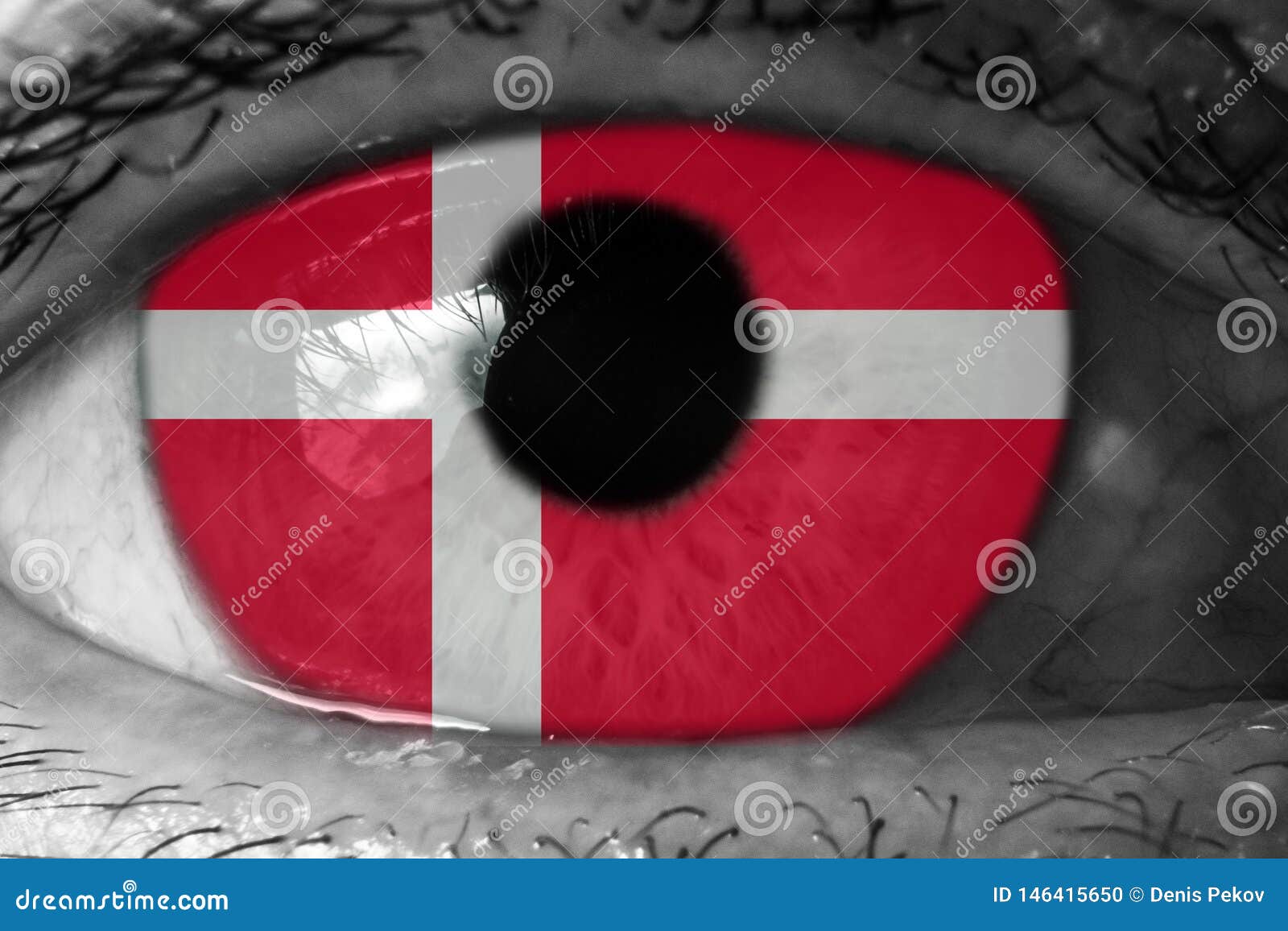Denmark flag in the eye stock photo. Image of person - 146415650