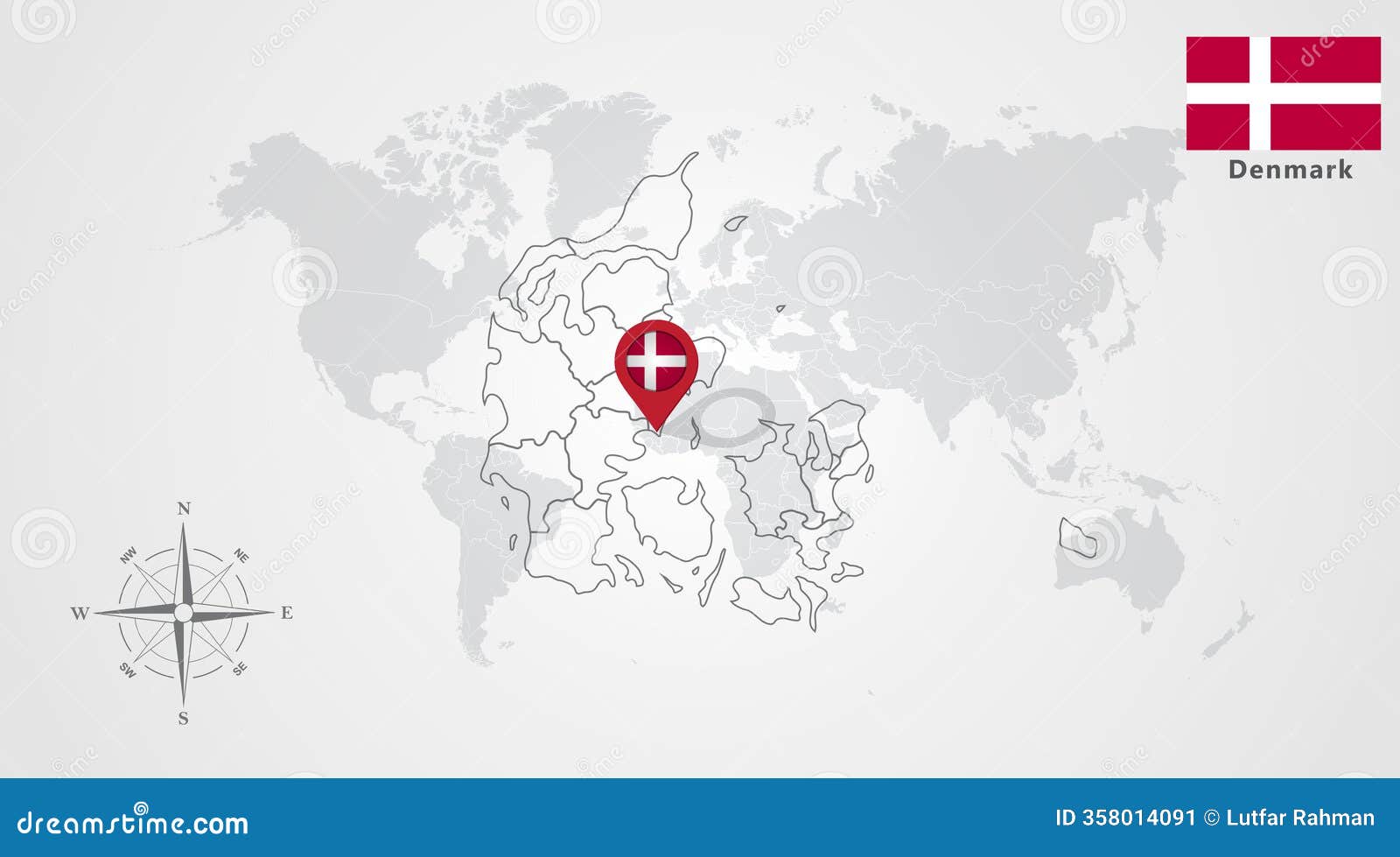 Denmark Flag Icon Design with Map Outline Stock Illustration ...