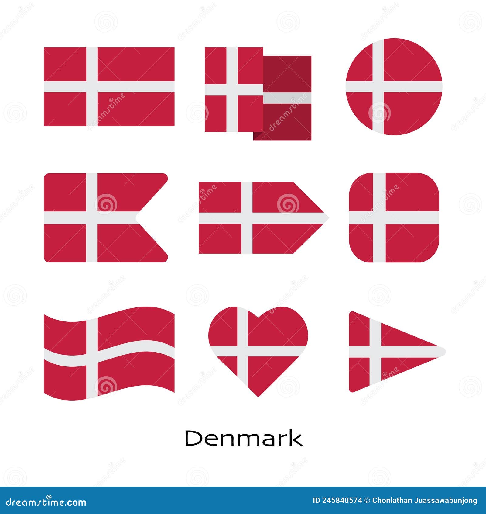 Denmark flag icon set stock vector. Illustration of kingdom - 245840574