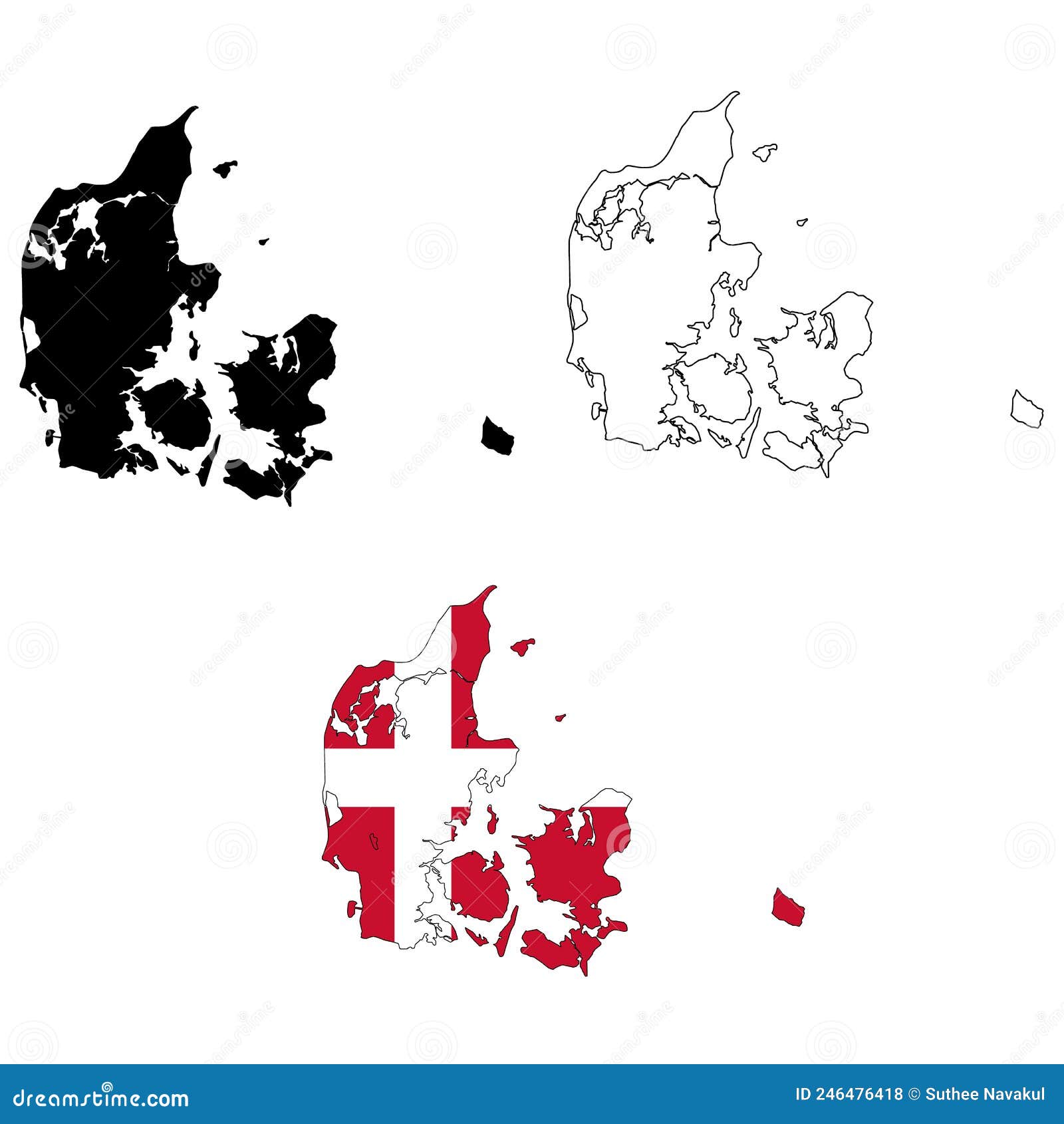 Denmark Flag Map. Outline Map of Denmark Map Sign. Denmark Map.flat ...
