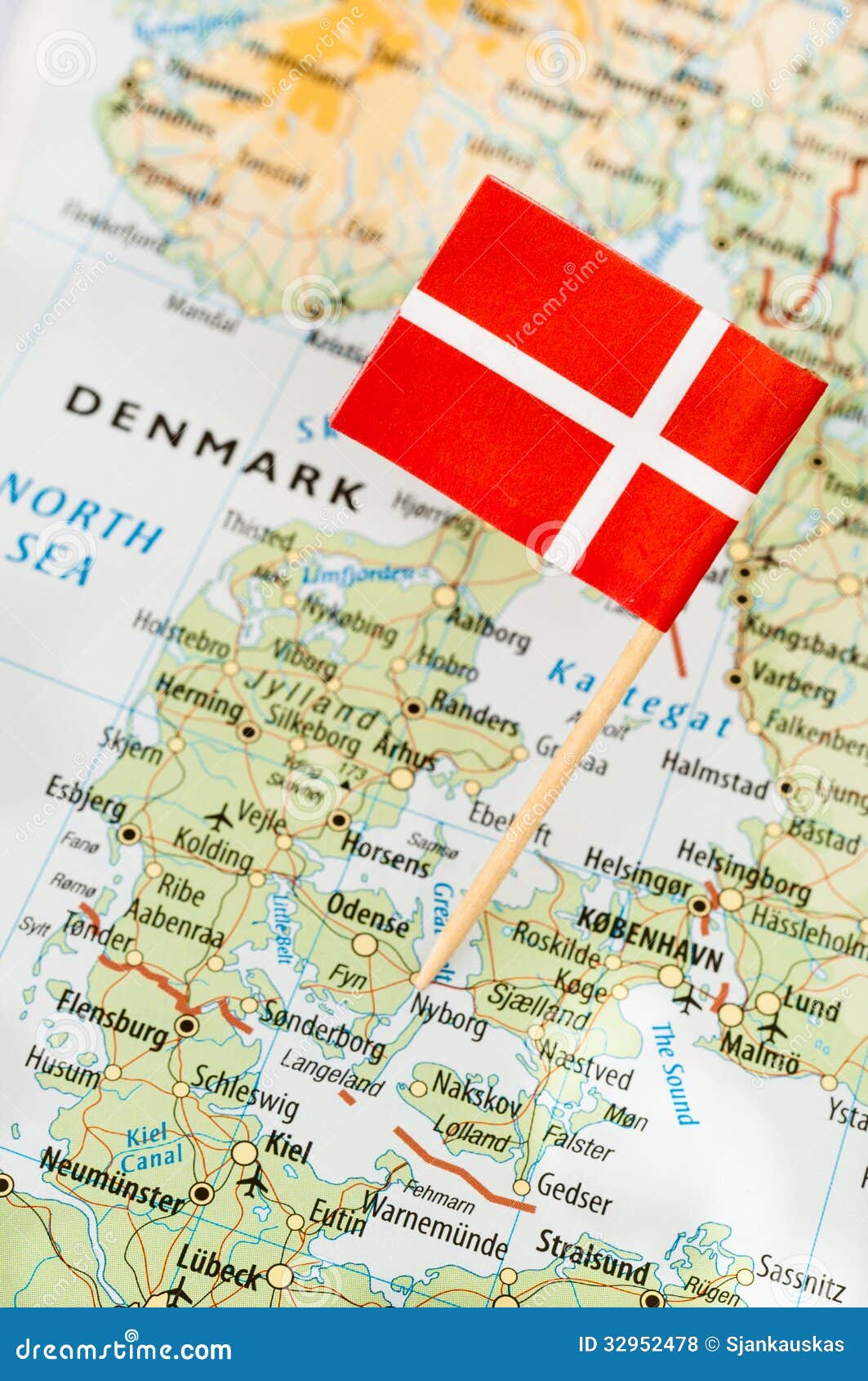 Denmark flag on map stock photo. Image of international - 32952478
