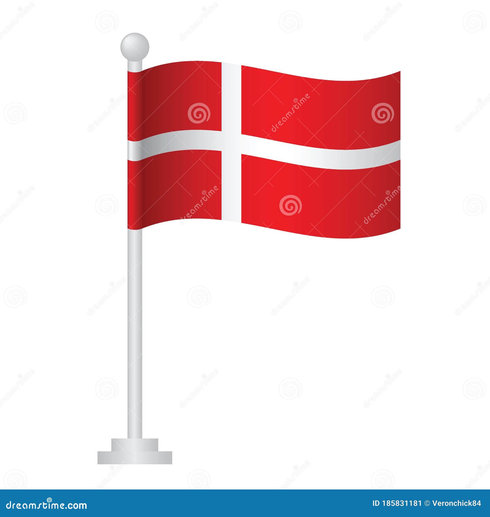Denmark Flag. National Flag of Danish on Pole Vector Stock Vector ...
