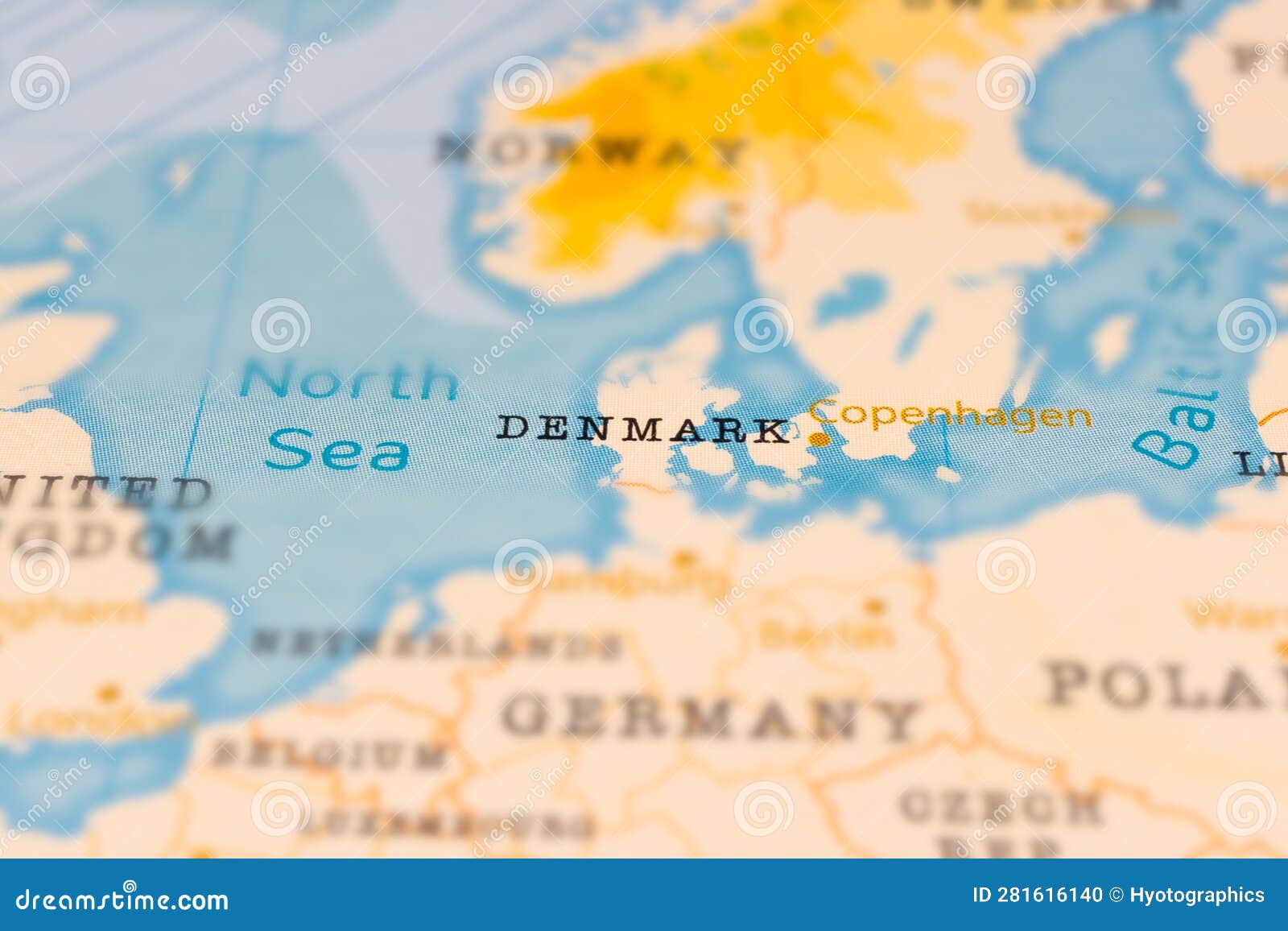 Denmark in Focus on a Tilted World Map. Stock Illustration ...