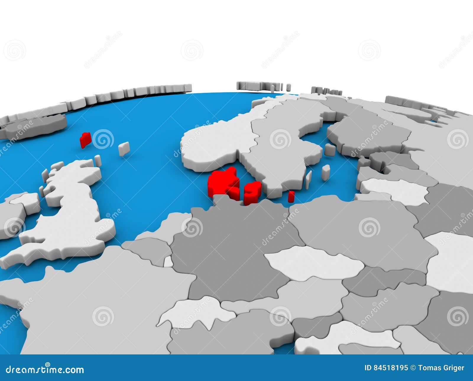 Denmark on globe in red stock illustration. Illustration of national ...