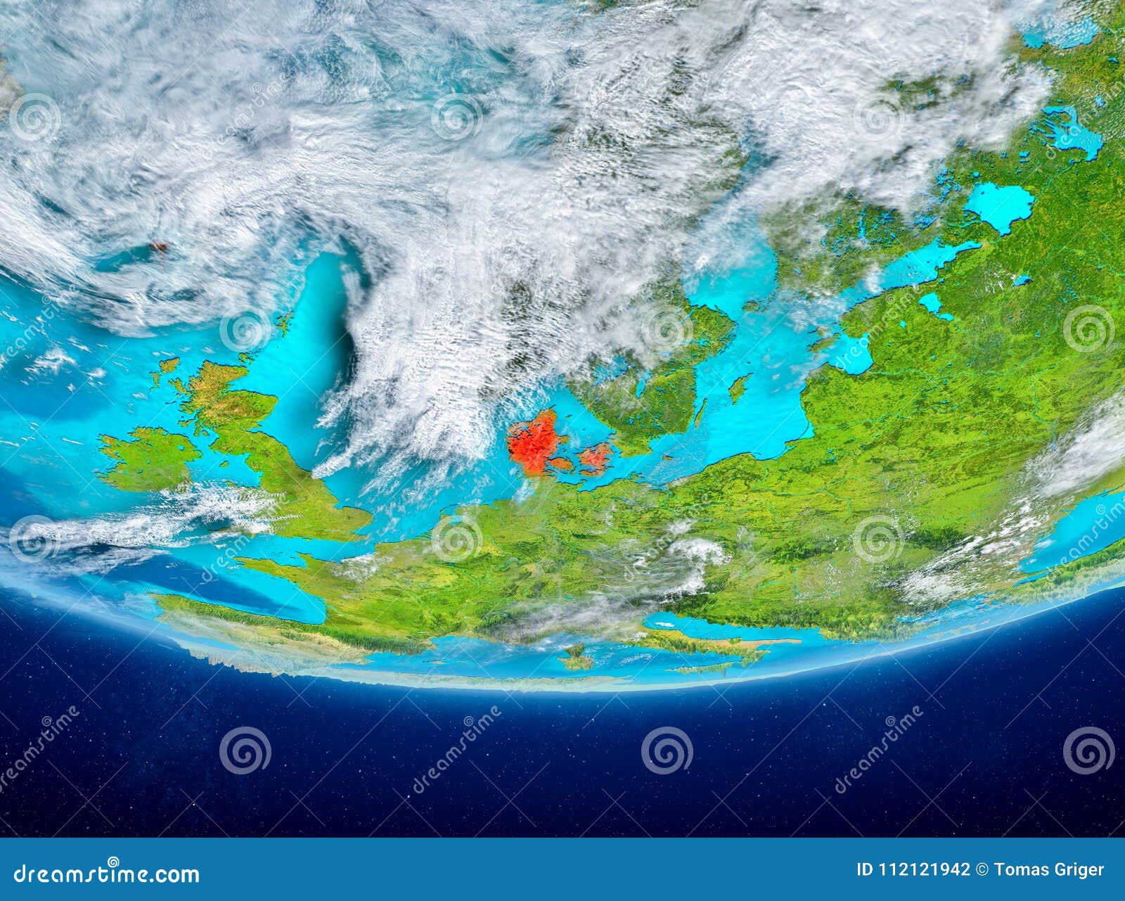Denmark on Globe from Space Stock Illustration - Illustration of clouds ...