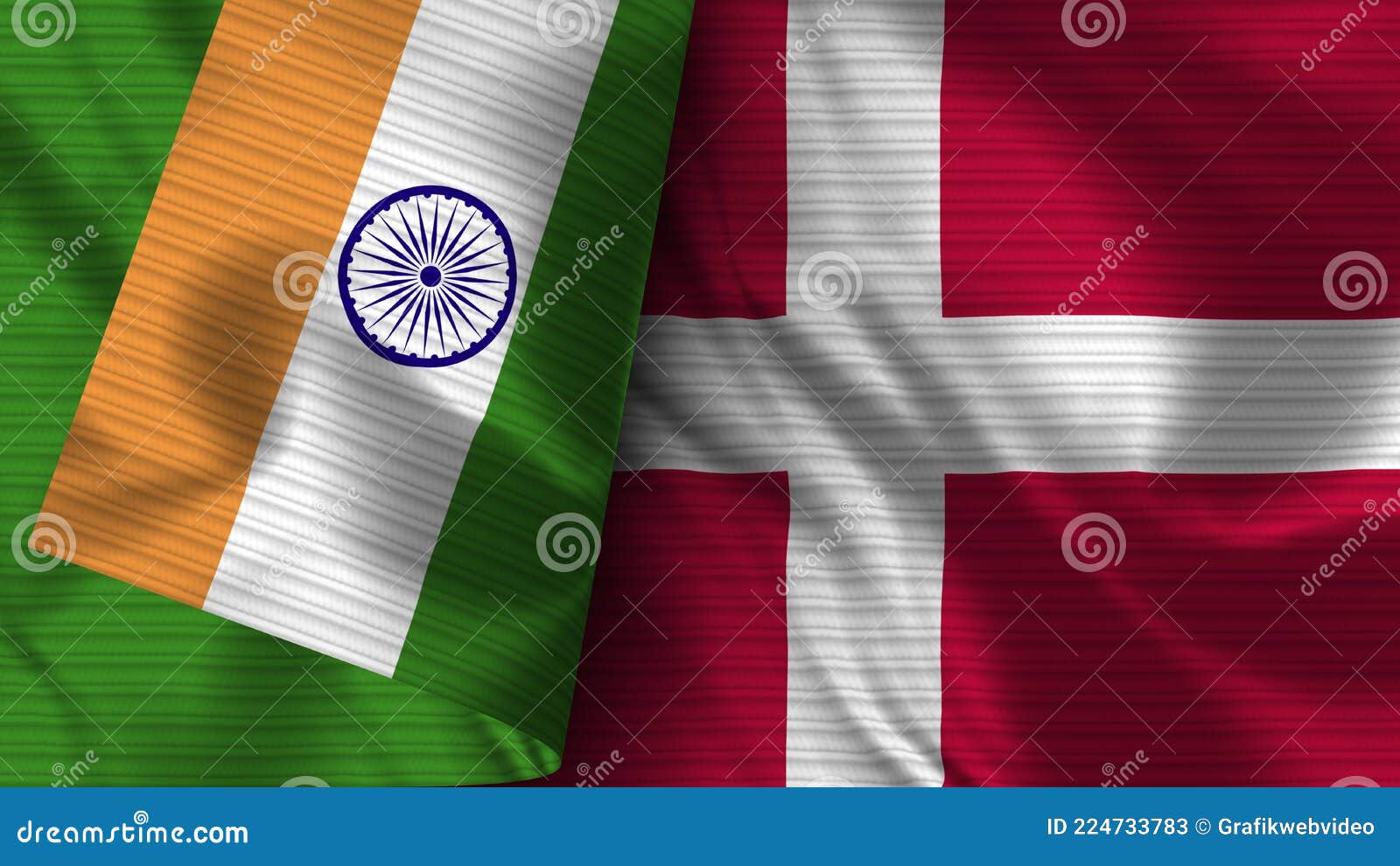 Denmark and India Realistic Flag â€“ Fabric Texture Illustration Stock ...