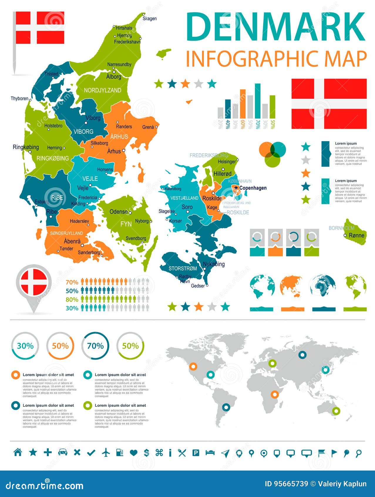 Denmark - Infographic Map And Flag Illustration Royalty-Free Cartoon ...