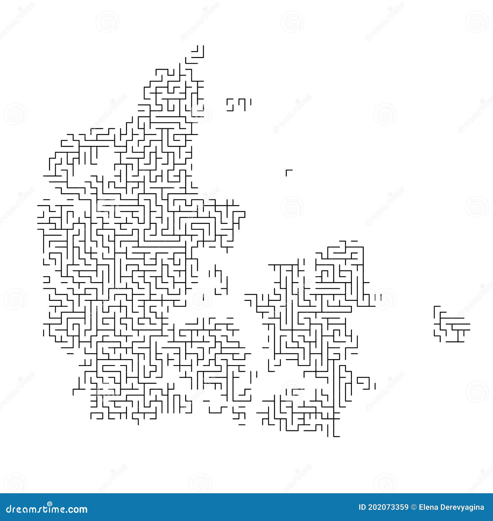 Denmark Map from Black Pattern of the Maze Grid. Vector Illustration ...