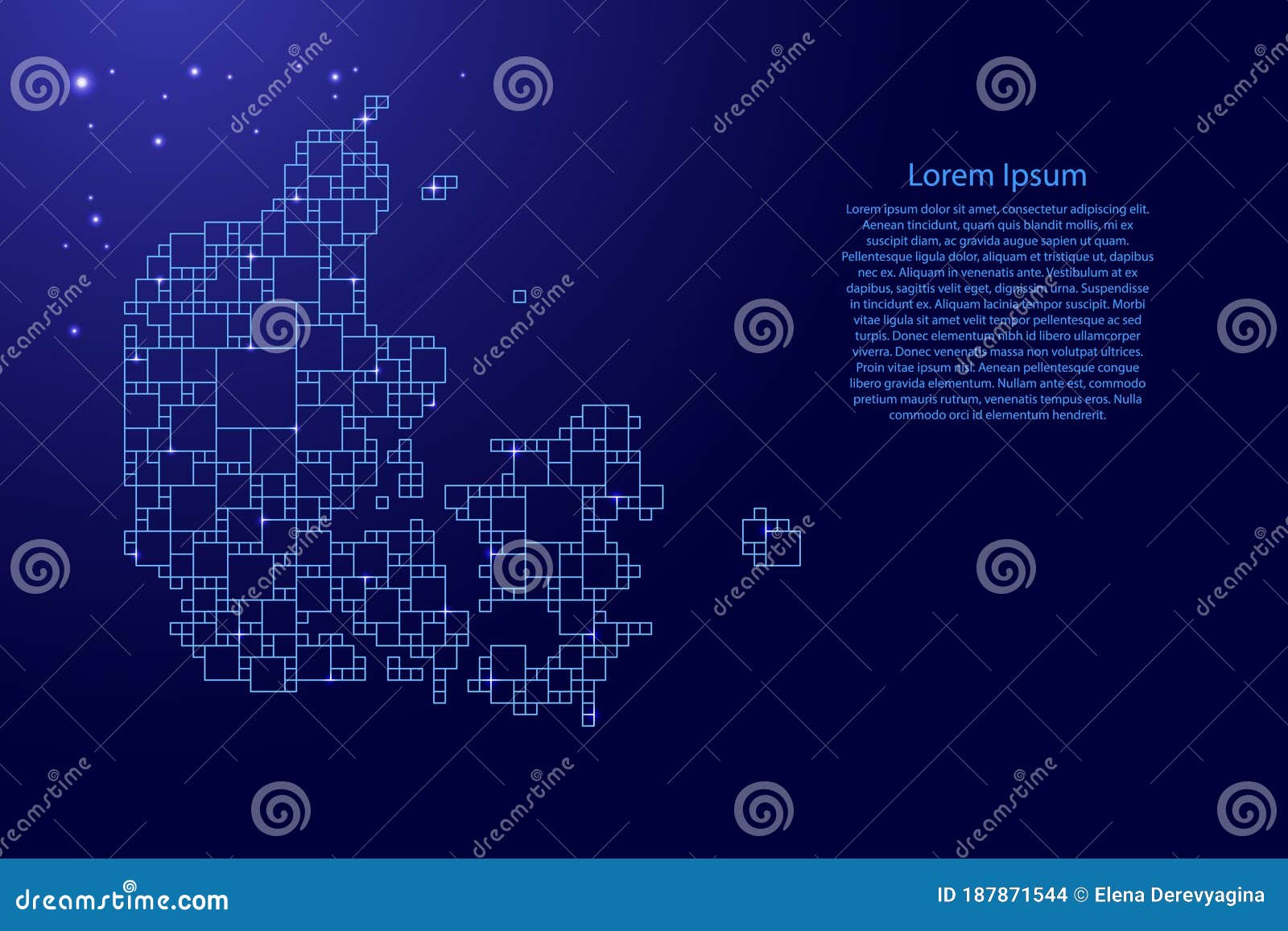 Denmark Map from Blue Pattern from a Grid of Squares of Different Sizes ...