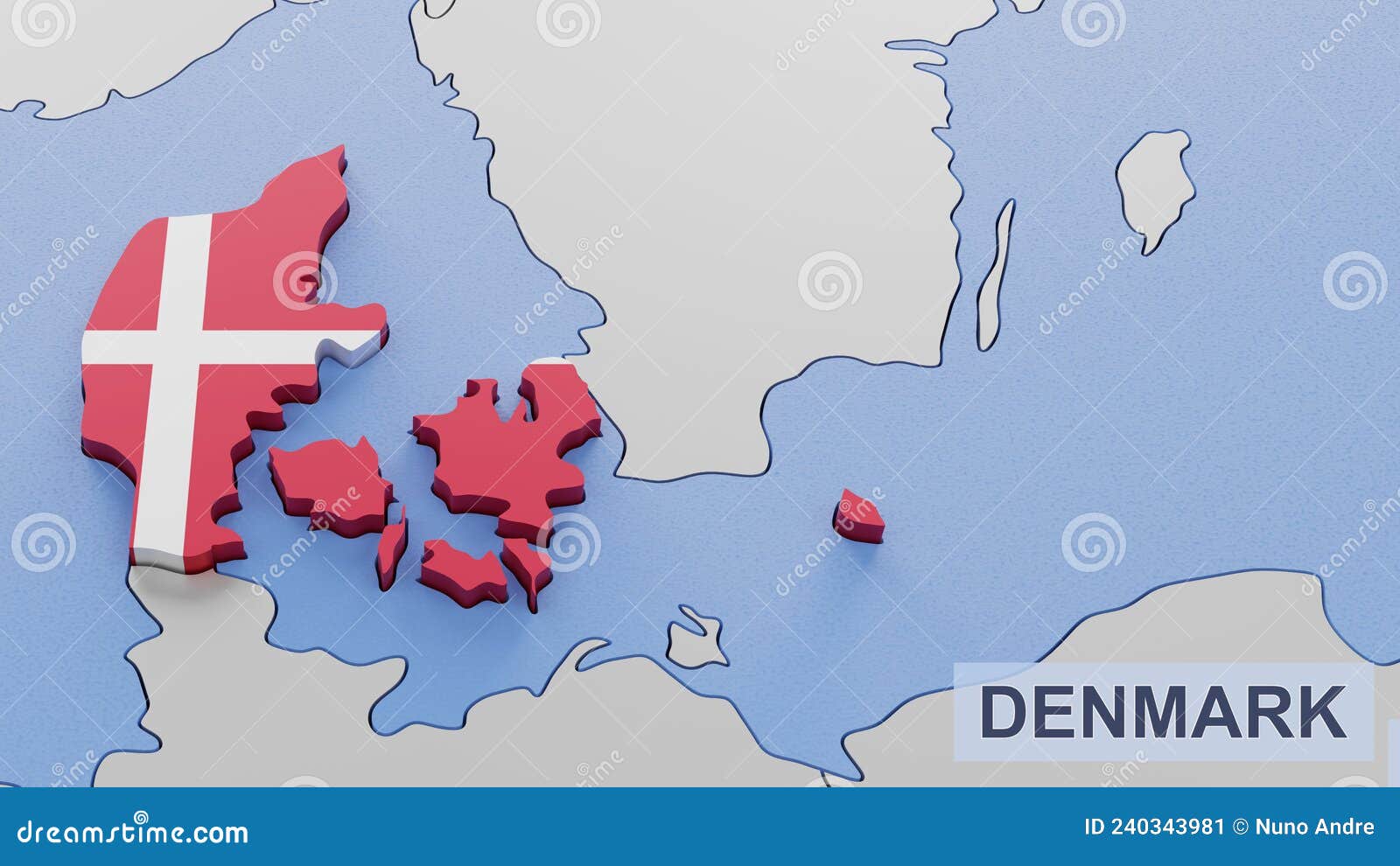 Denmark Map 3D Illustration Stock Illustration - Illustration of atlas ...