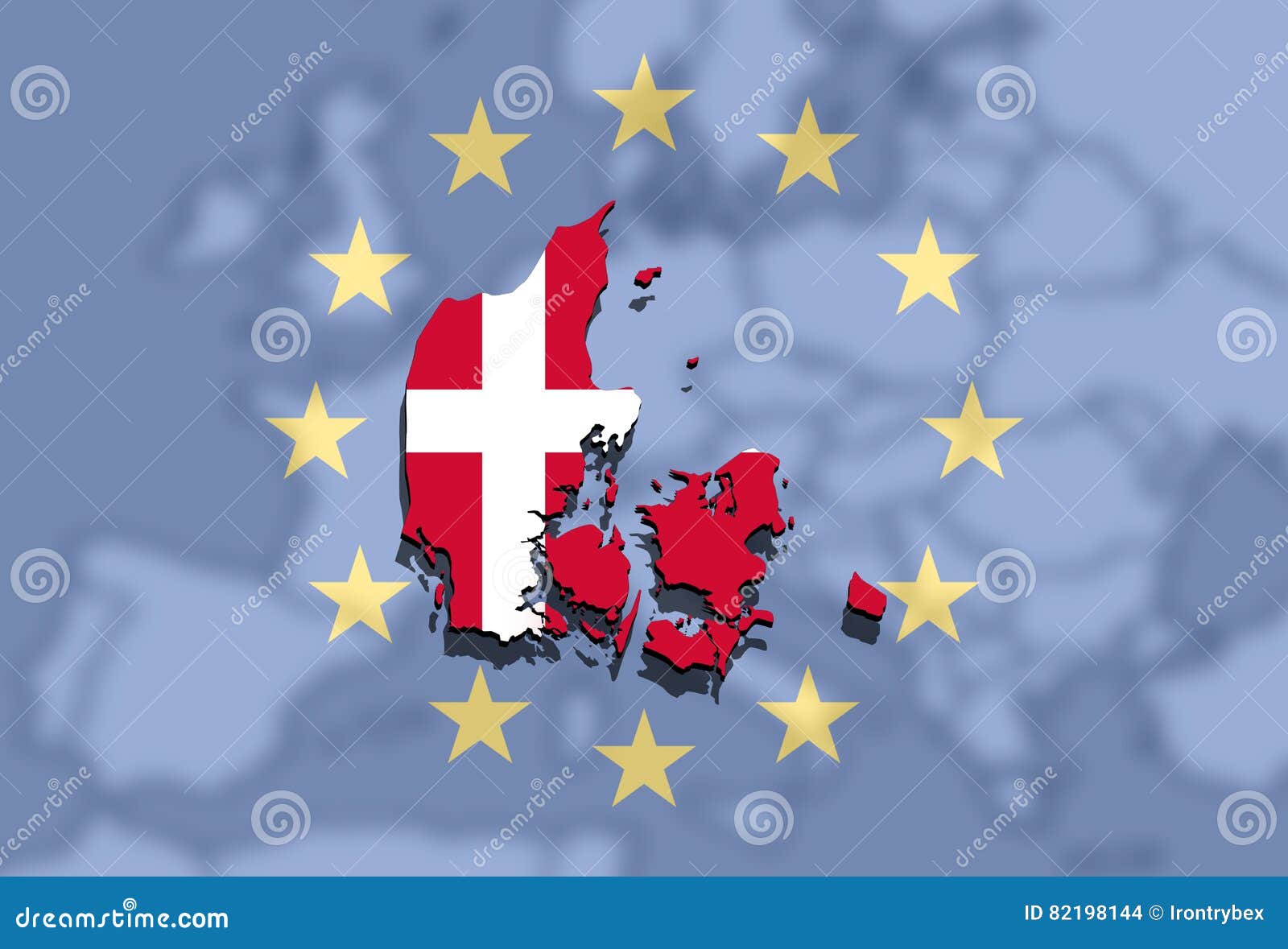 Denmark Map on Europe and Euro Union Background Stock Illustration ...