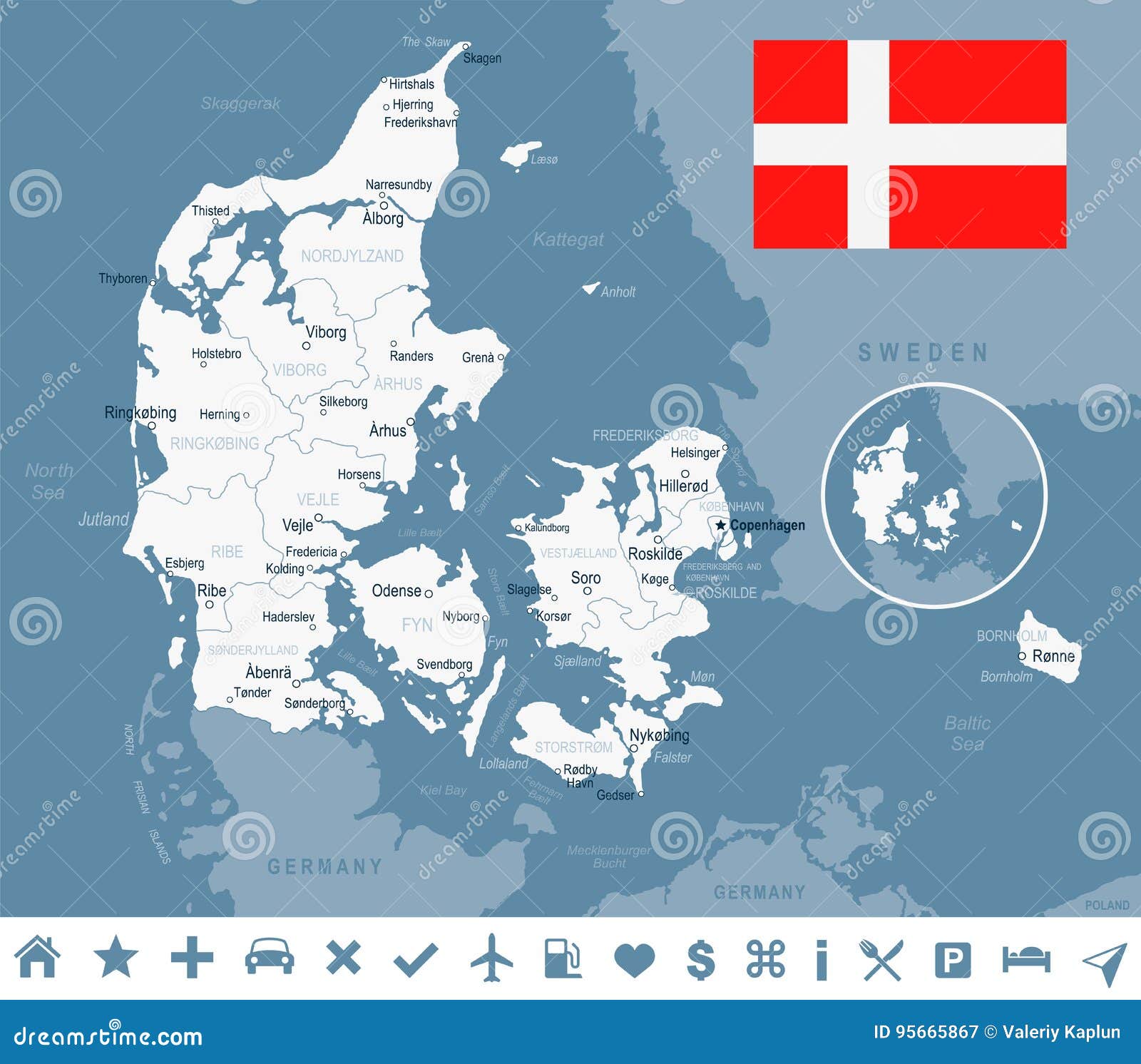 Denmark - Map and Flag Illustration Stock Illustration - Illustration ...