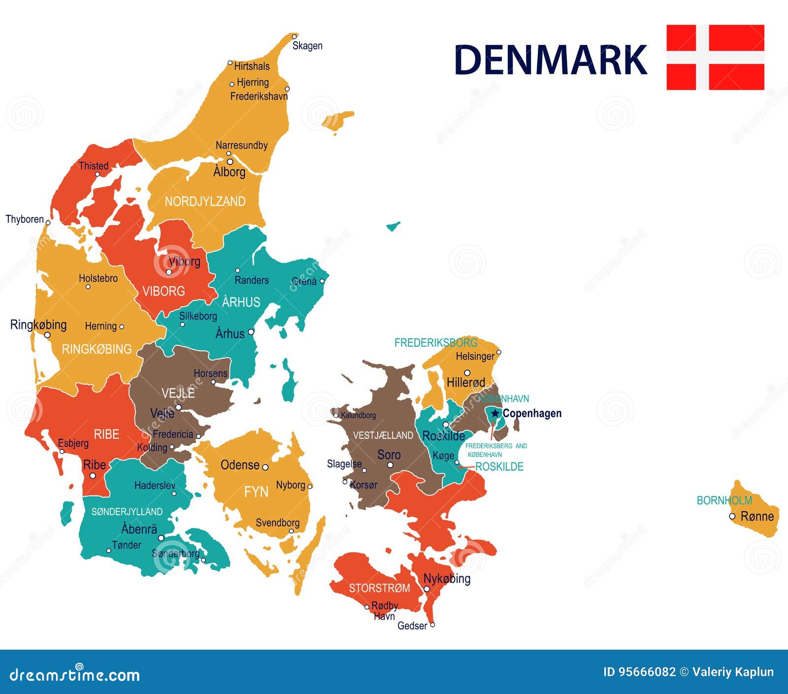 Denmark - Map and Flag Illustration Stock Illustration - Illustration ...