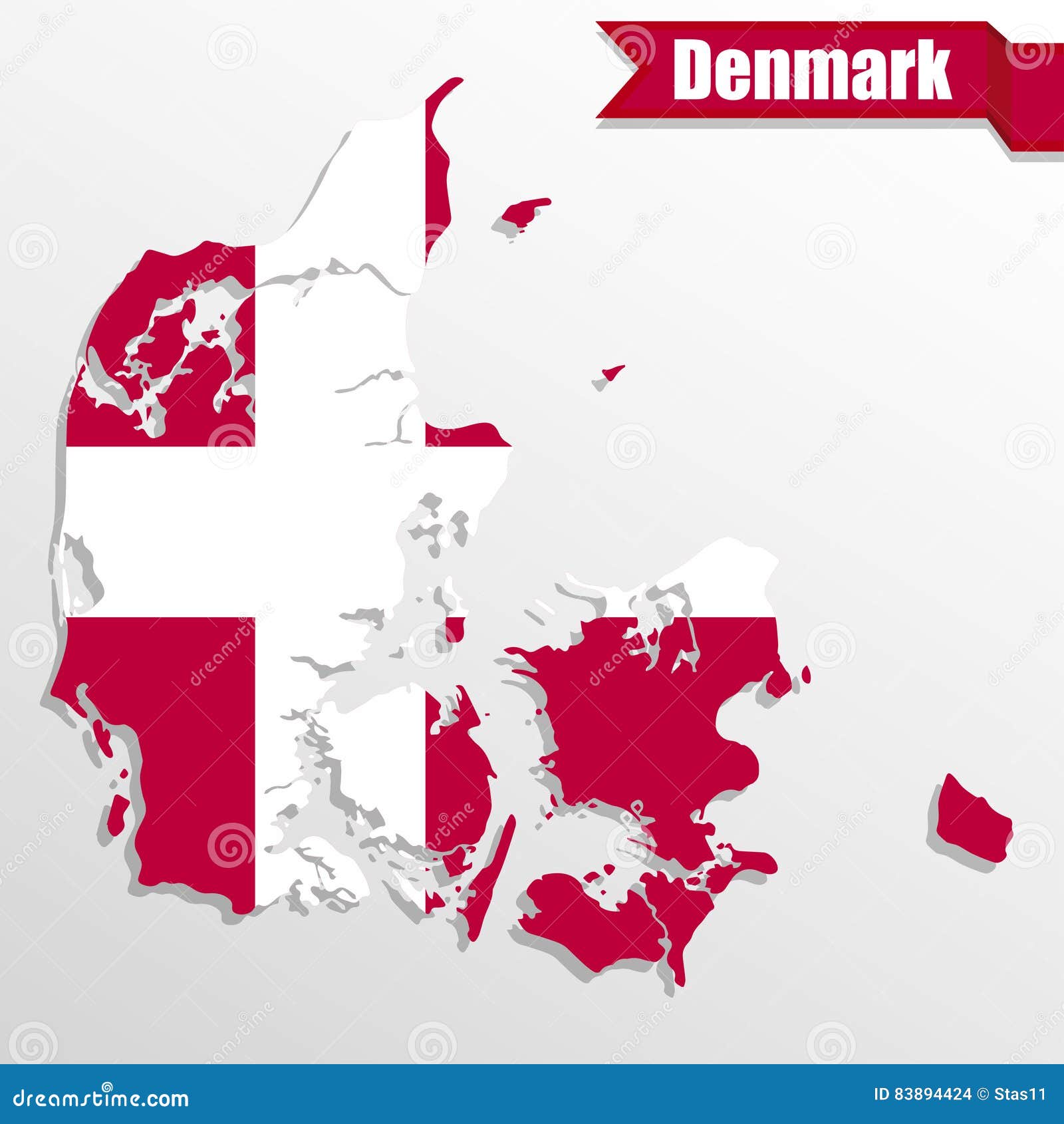 Denmark Map with Flag Inside and Ribbon Stock Vector - Illustration of ...