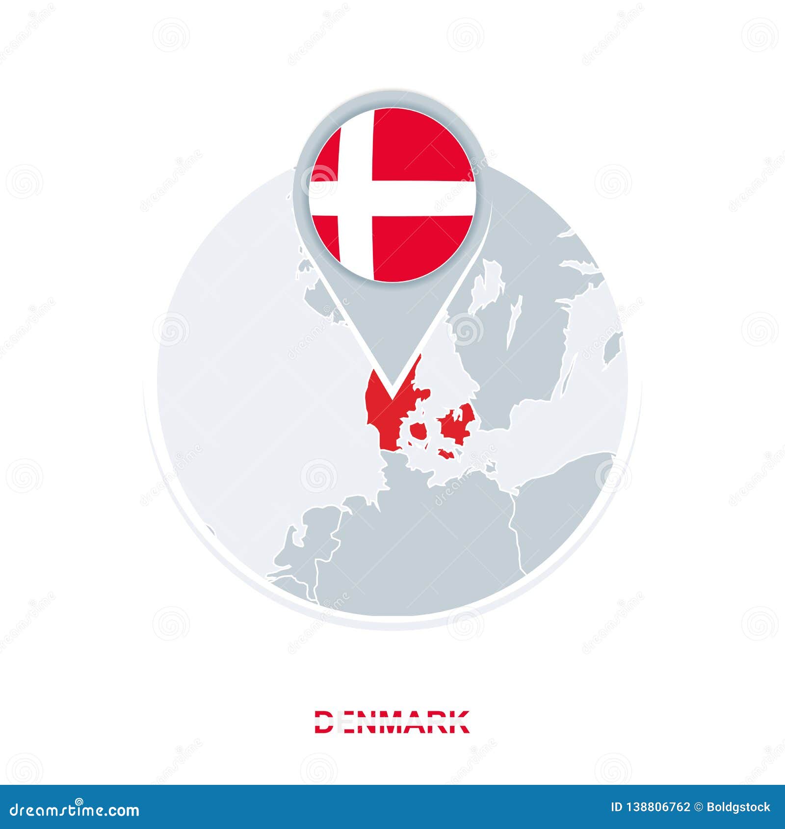 Denmark Map and Flag, Vector Map Icon with Highlighted Denmark Stock ...