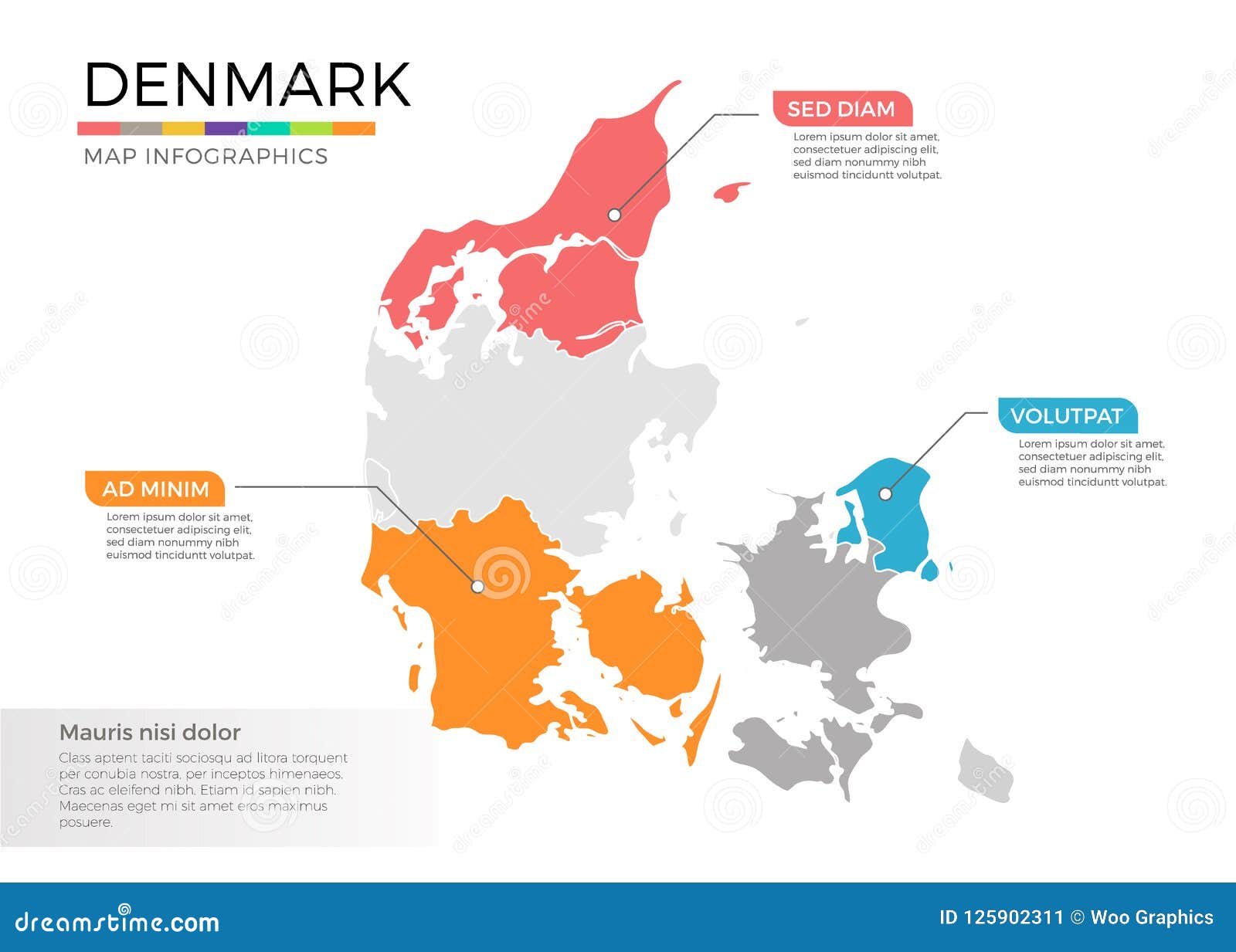Denmark Map Infographics Vector Template with Regions and Pointer Marks ...