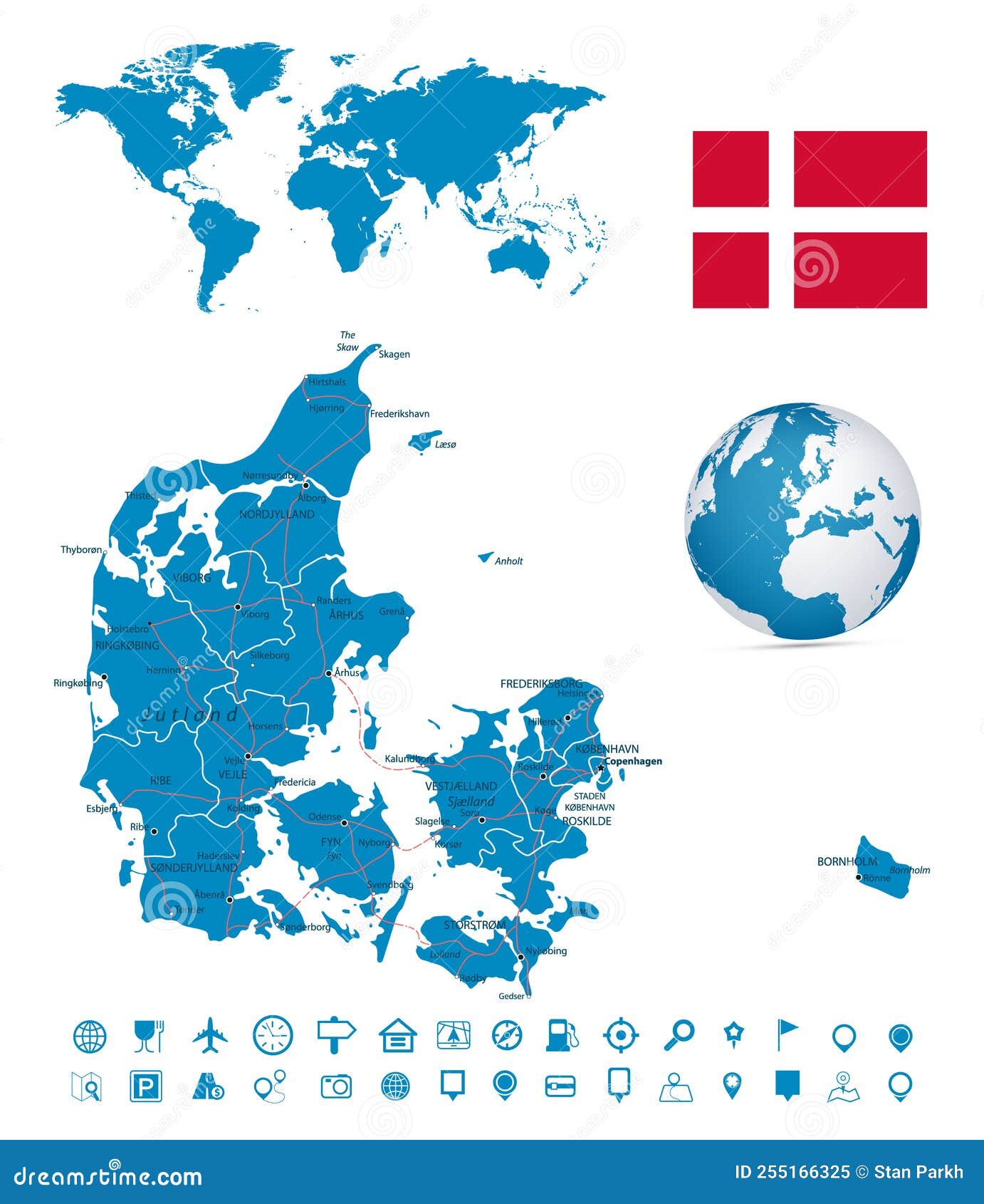 Denmark Map and Infographic Elements Stock Vector - Illustration of ...