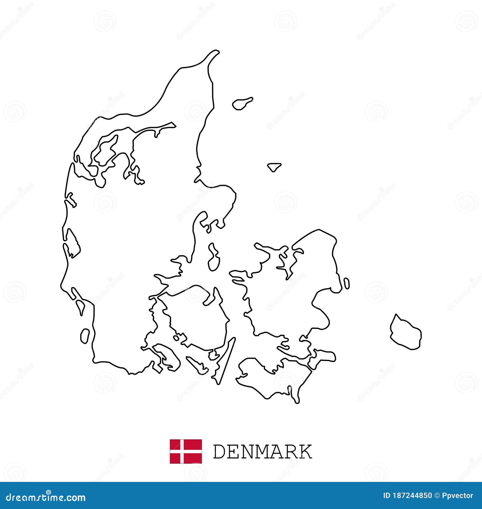 Denmark Map Line, Linear Thin Vector Simple And Flag. Black On White ...