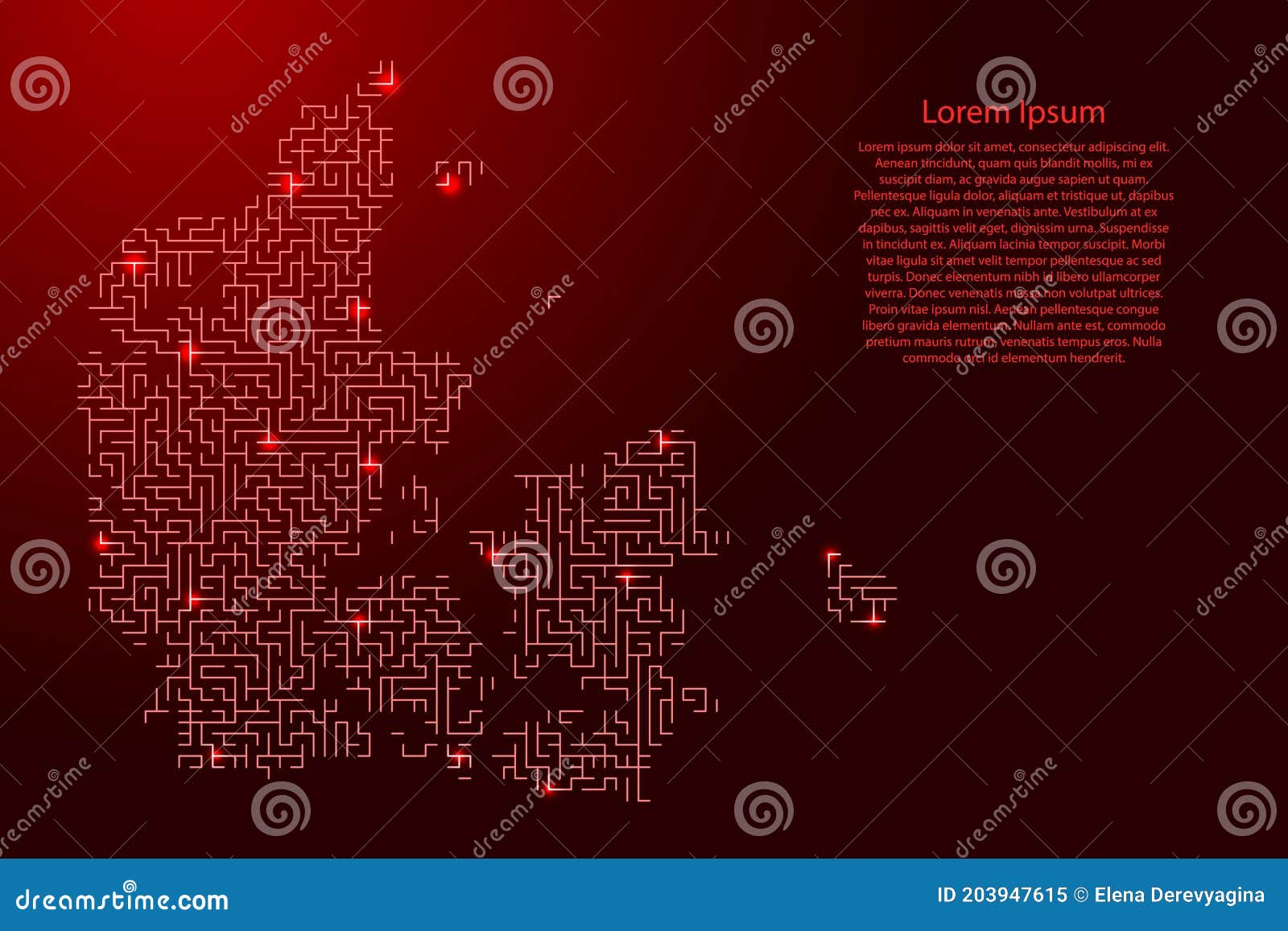 Denmark Map from Red Pattern of the Maze Grid and Glowing Space Stars ...