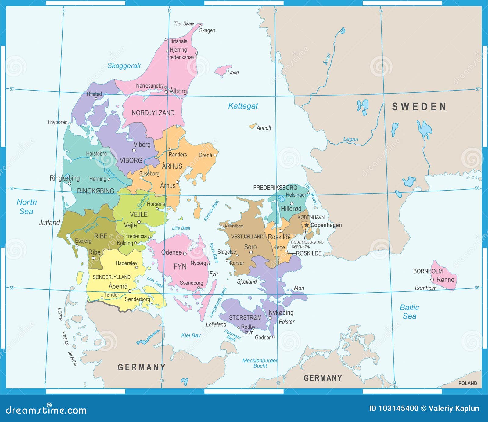 Denmark Map - Vector Illustration Stock Illustration - Illustration of ...