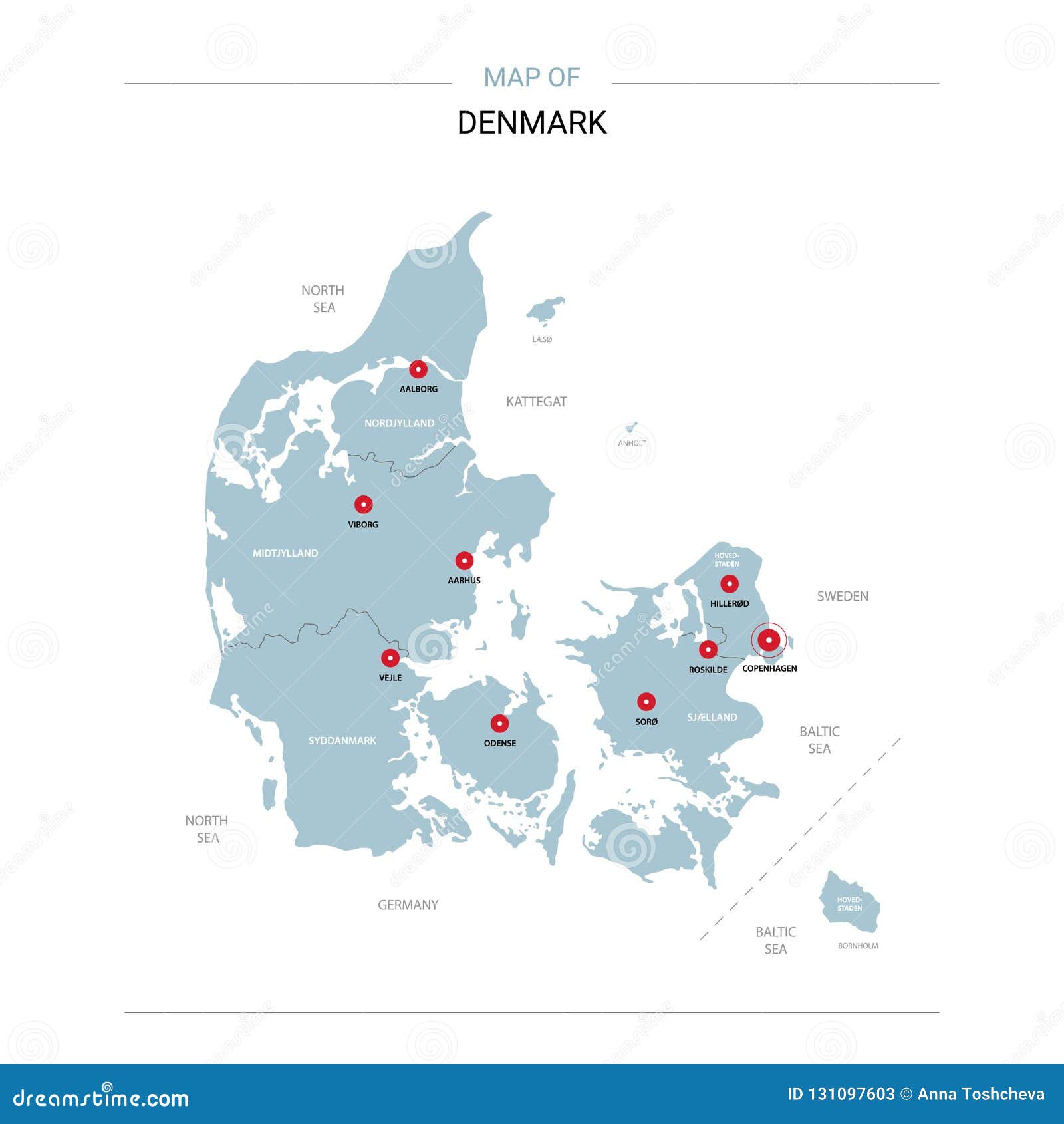 Denmark Map Vector with Red Pin. Stock Vector - Illustration of ...