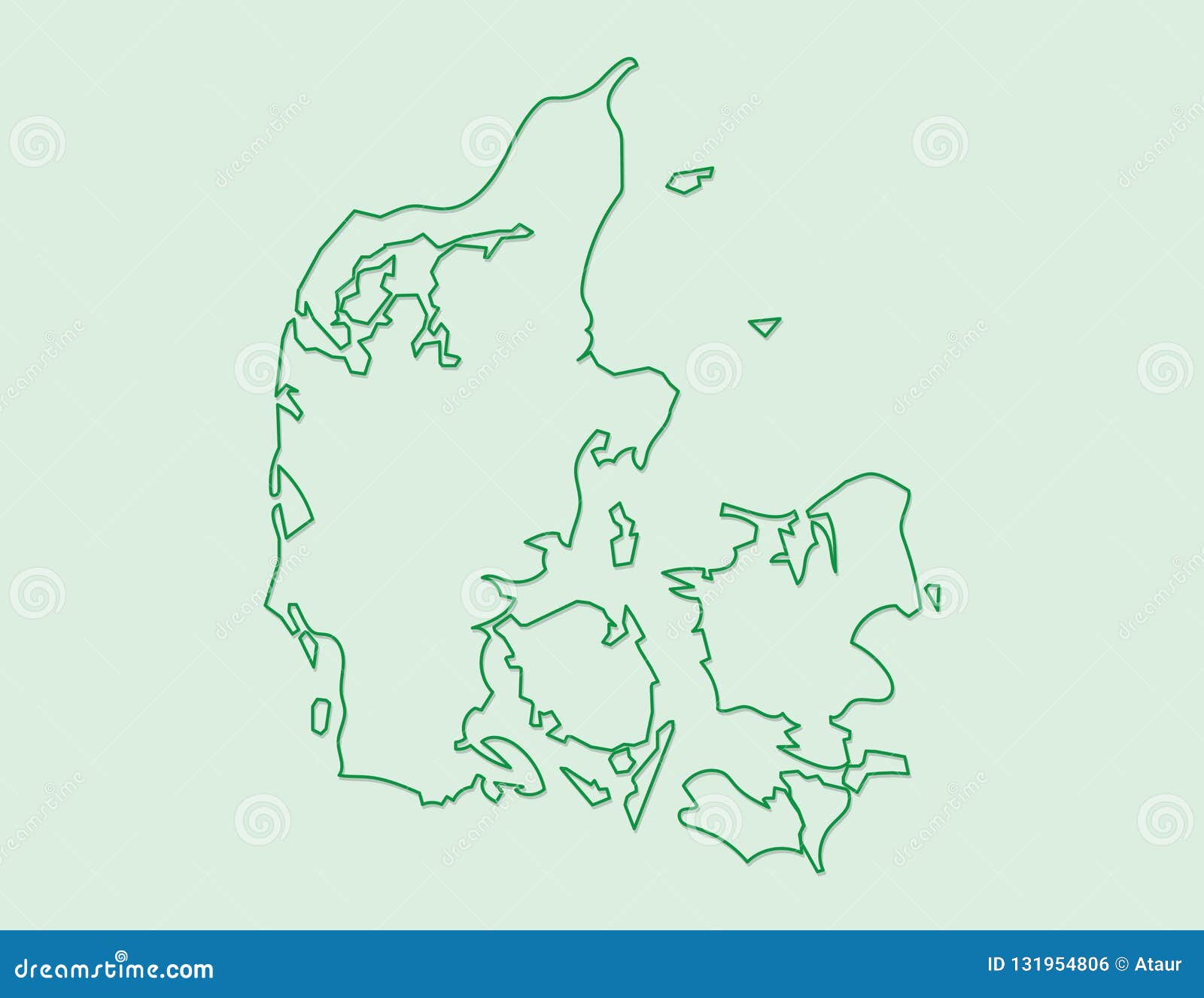 Denmark Map Vector Using Green Border Lines on Light Background Stock ...