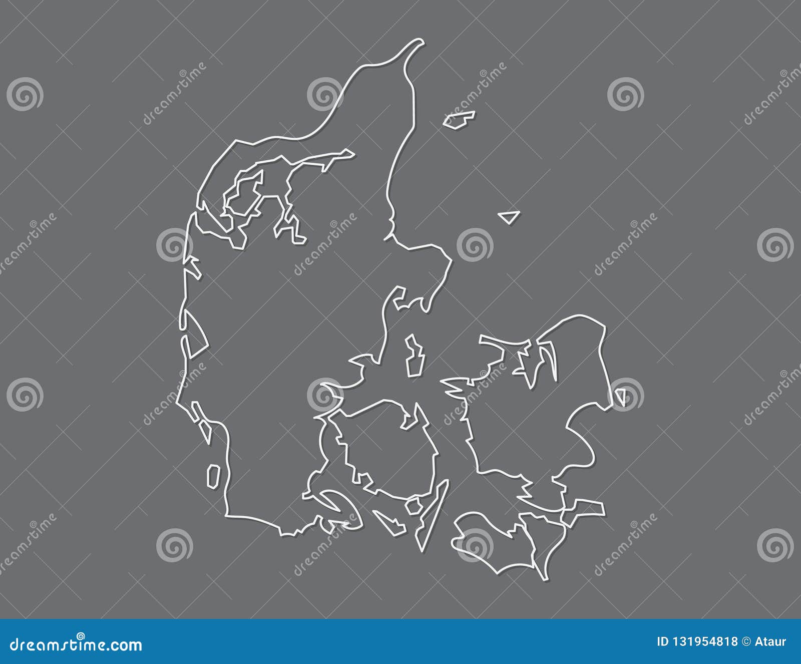Denmark Map Vector Using White Border Lines on Dark Background Stock ...