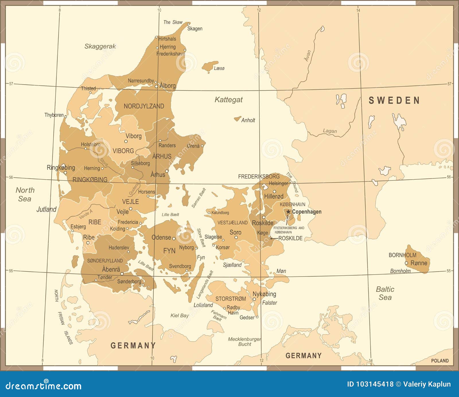 Denmark Map - Vintage Vector Illustration Stock Illustration ...