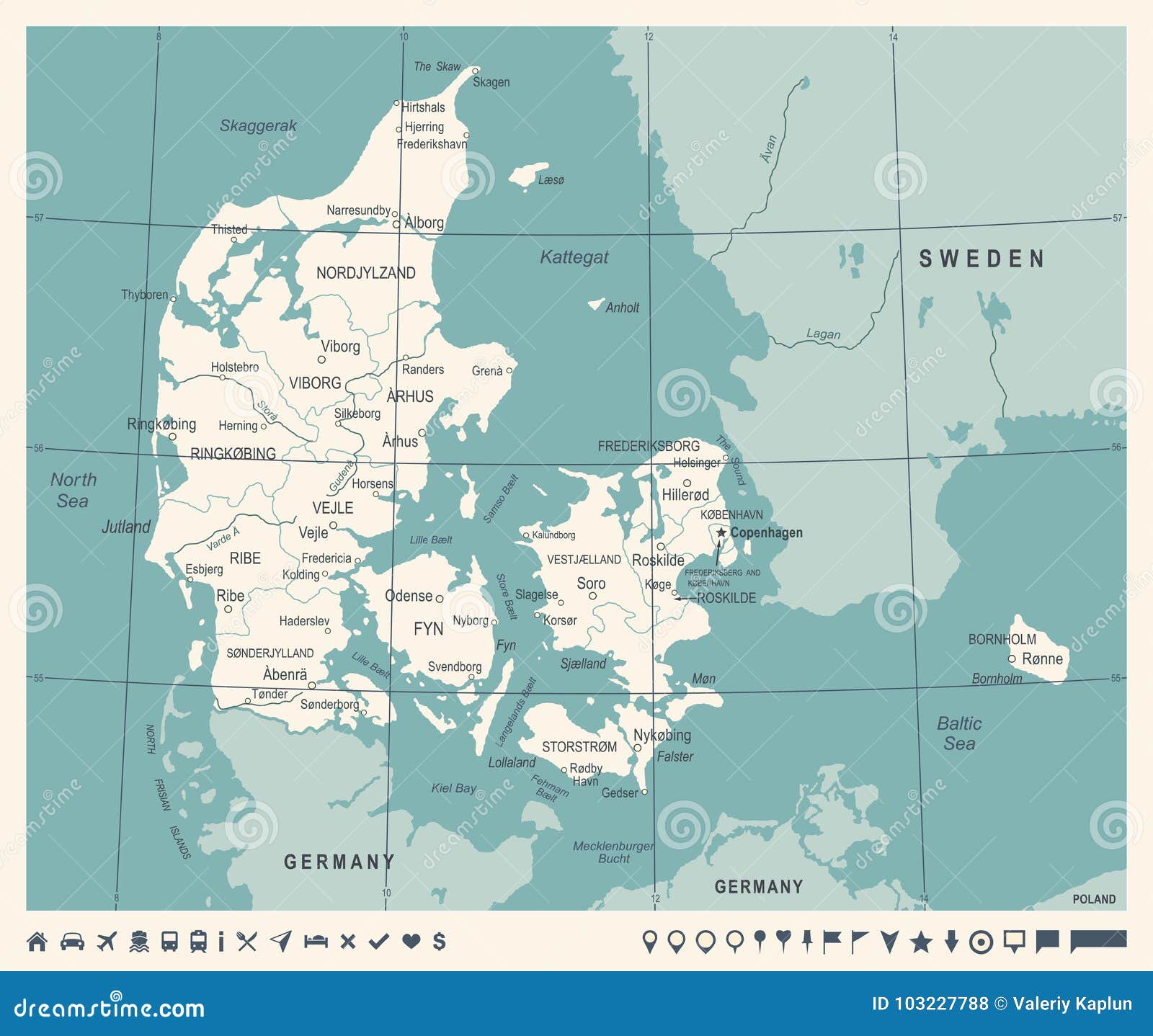 Denmark Map - Vintage Vector Illustration Stock Illustration ...