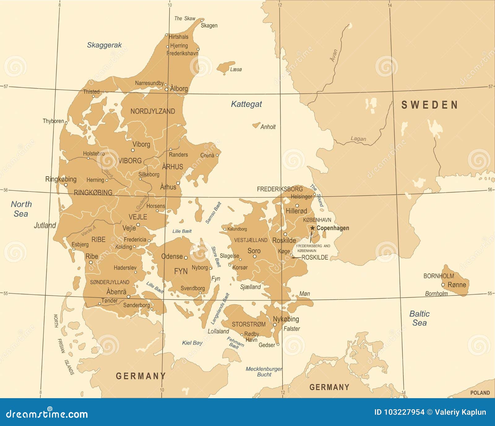 Denmark Map - Vintage Vector Illustration Stock Illustration ...