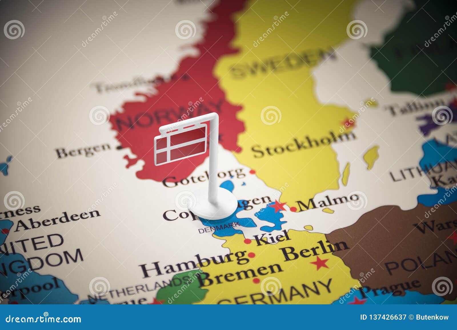 Denmark Marked with a Flag on the Map Stock Image - Image of country ...