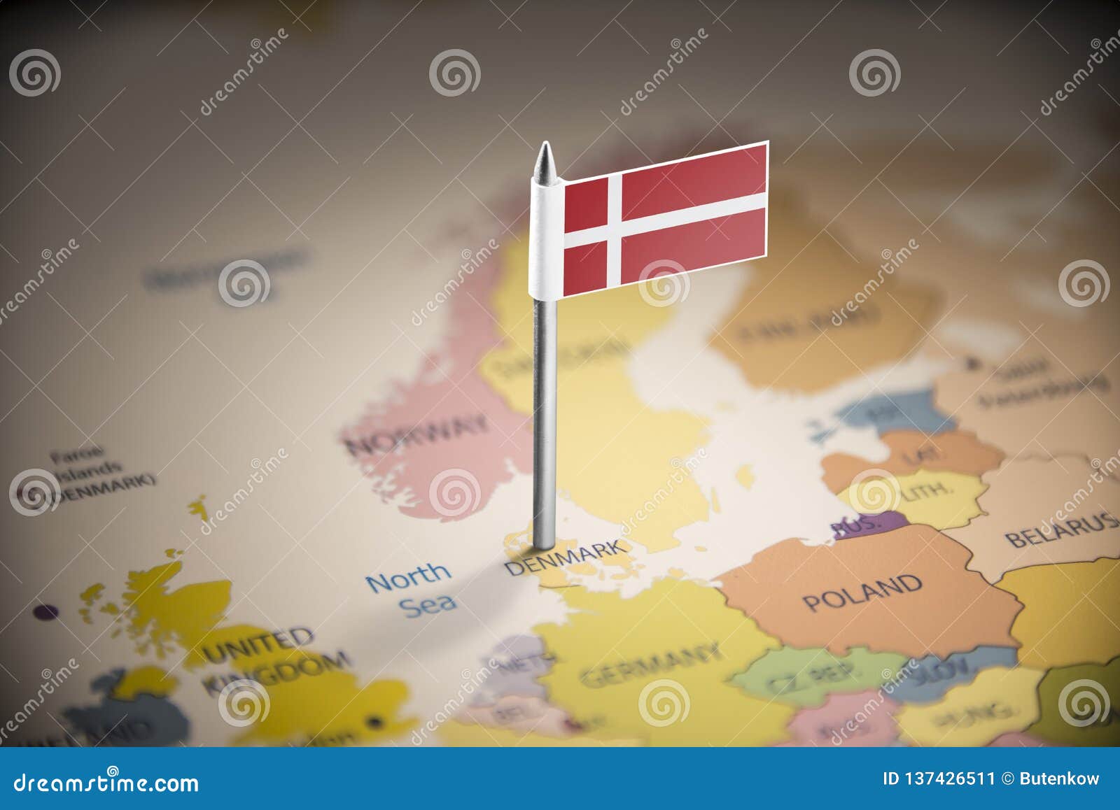 Denmark Marked with a Flag on the Map Stock Image - Image of landmark ...